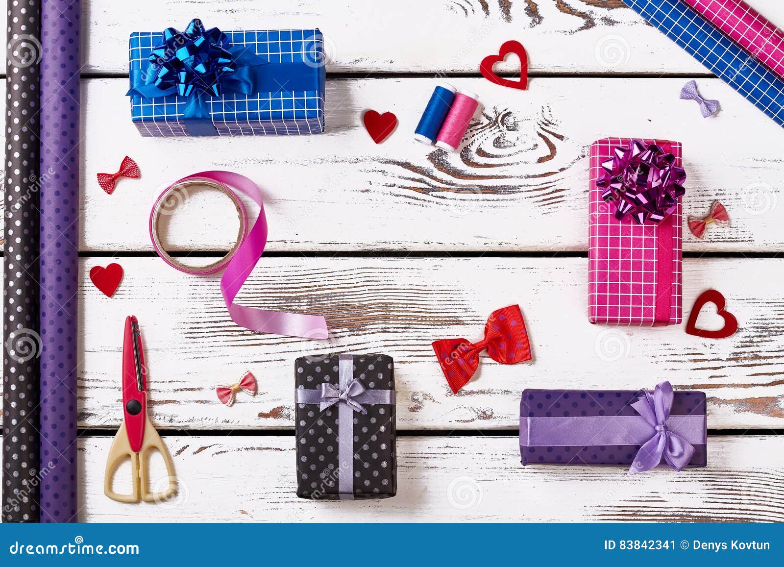 Present Boxes and Wrapping Paper. Stock Image - Image of heart, pattern ...