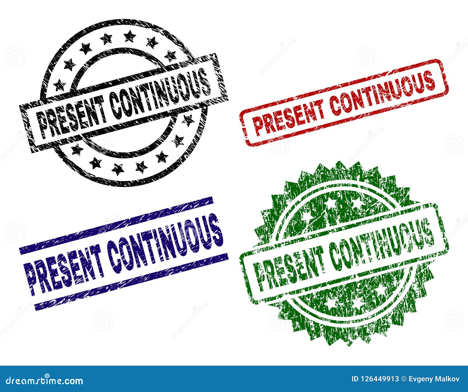 Damaged Textured PRESENT CONTINUOUS Stamp Seals Stock Vector ...