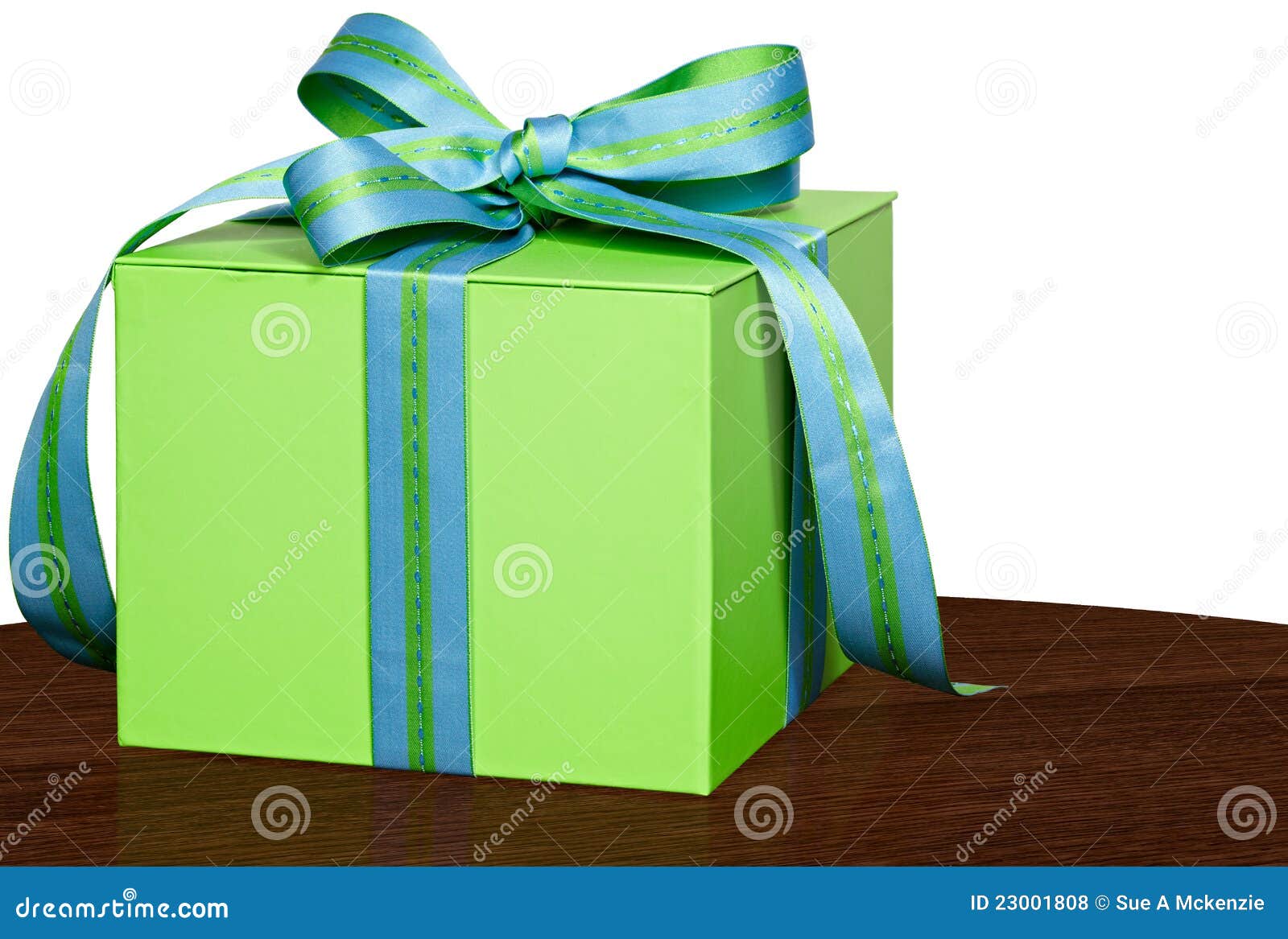 Present in Green Gift Box Blue & Green Ribbon Stock Photo - Image of ...