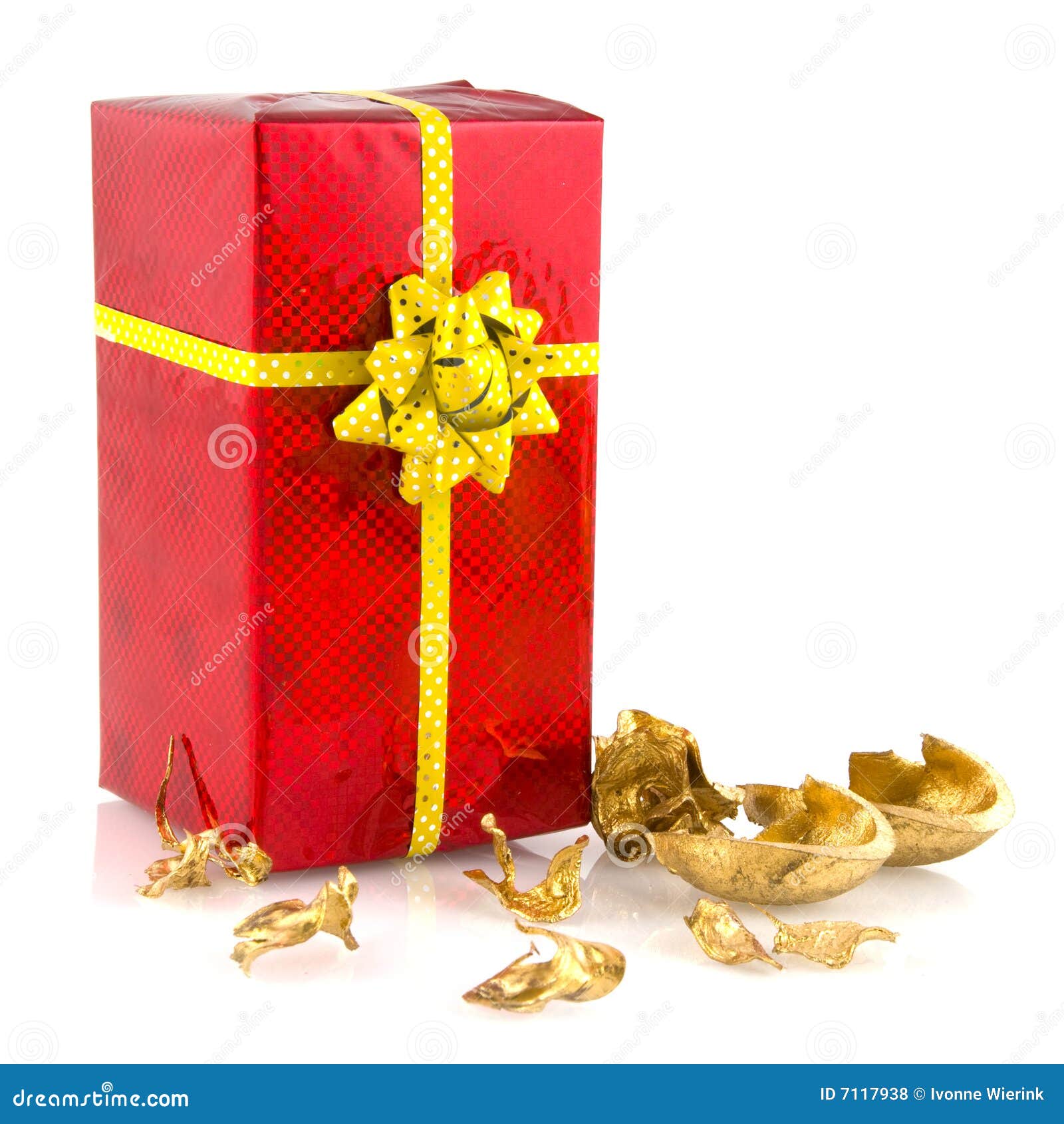 Present in red and gold stock photo. Image of ribbon, luxury - 7117938