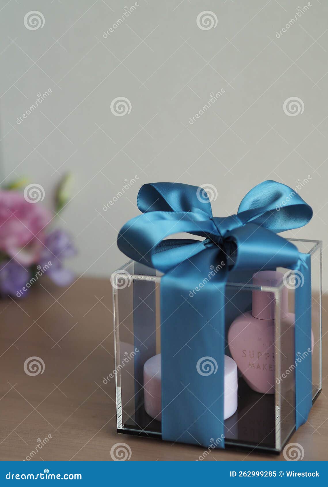 Present in Transparent Gift Box with Satin Ribbon Editorial Image ...