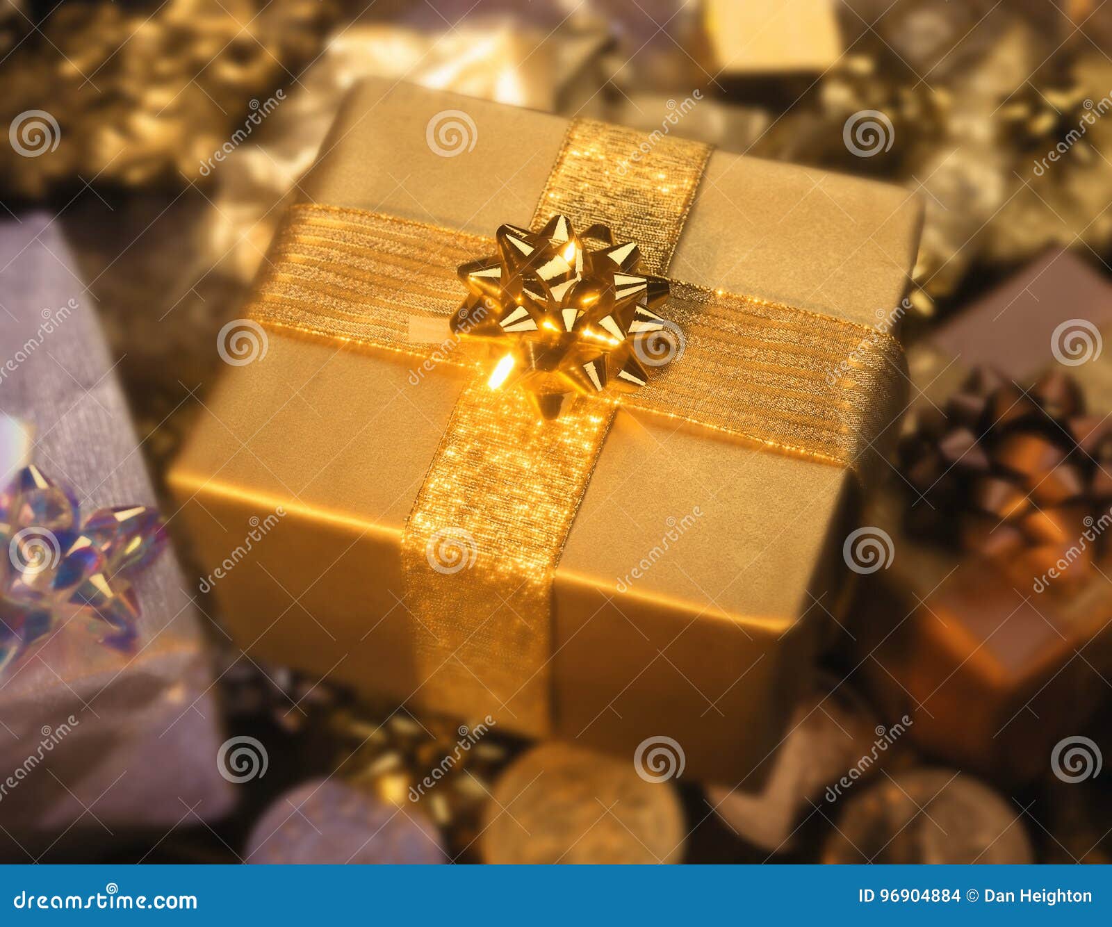 Present Wrapped in Gold Gift Wrapping Stock Photo - Image of decorate ...