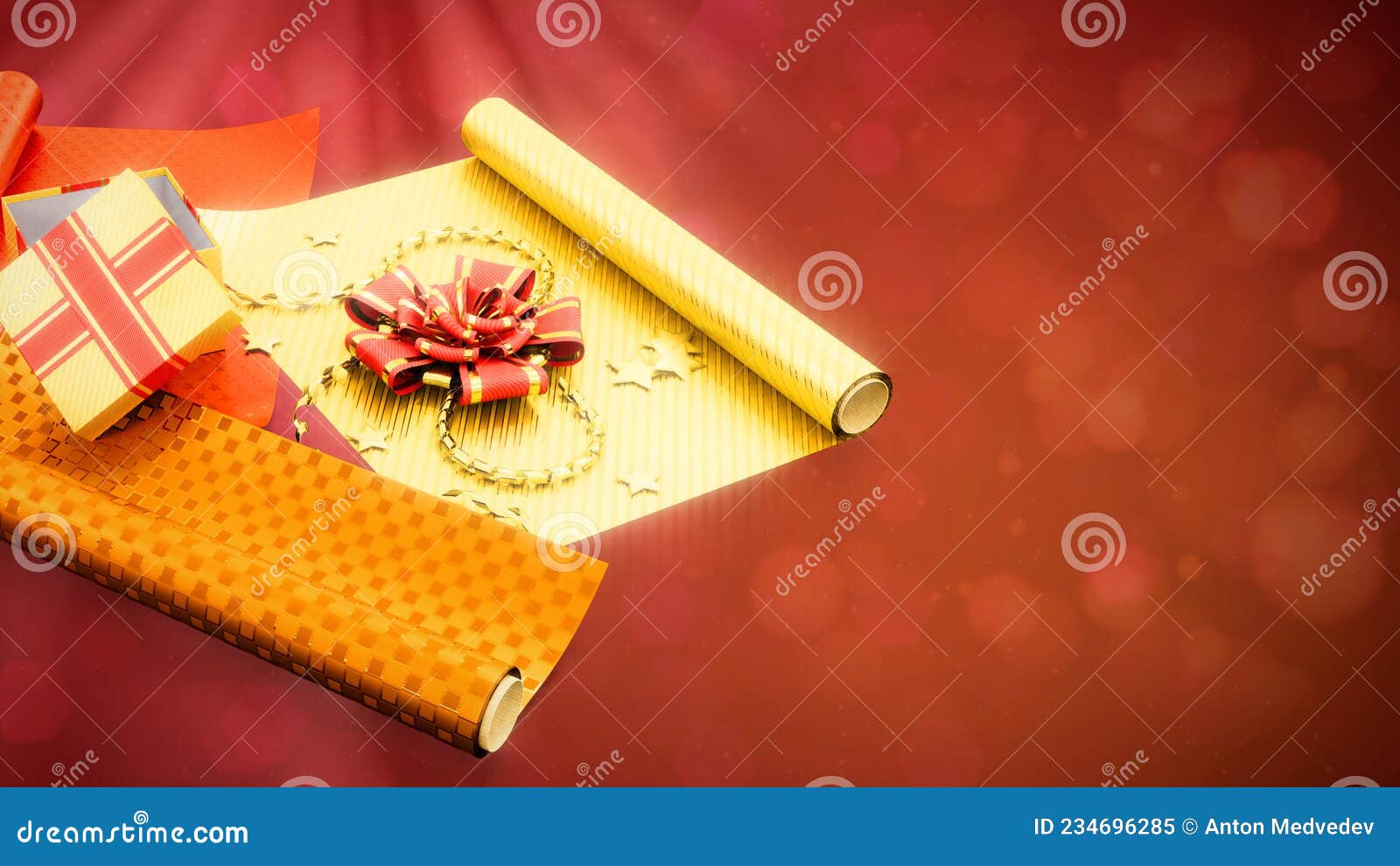 Present Wrapping Paper and Gift Box on Bright Backdrop - Abstract 3D ...