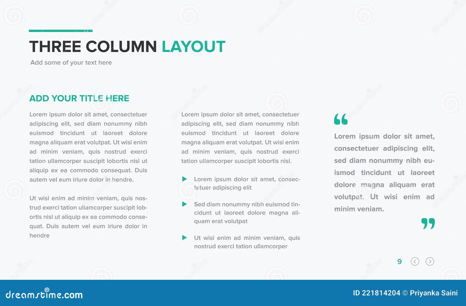 Editable Three Column Presentation Slide Template. Stock Vector ...