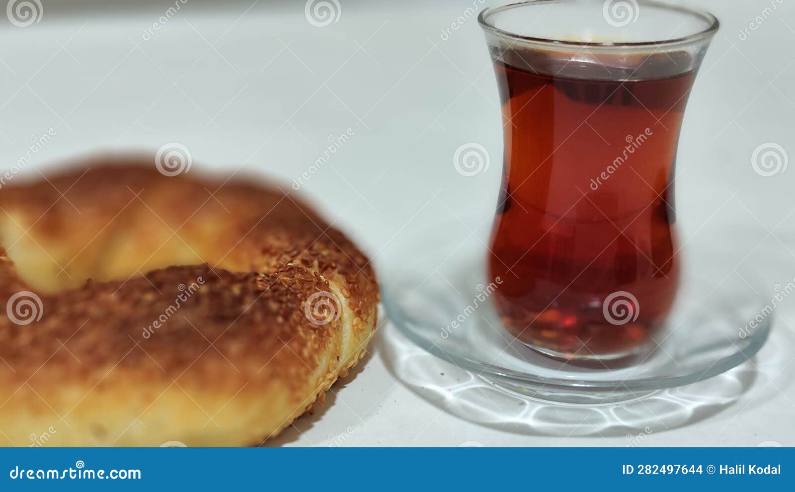 Presentation of Black Tea in a Glass. Turkish Simit.Turkish Tea Image ...