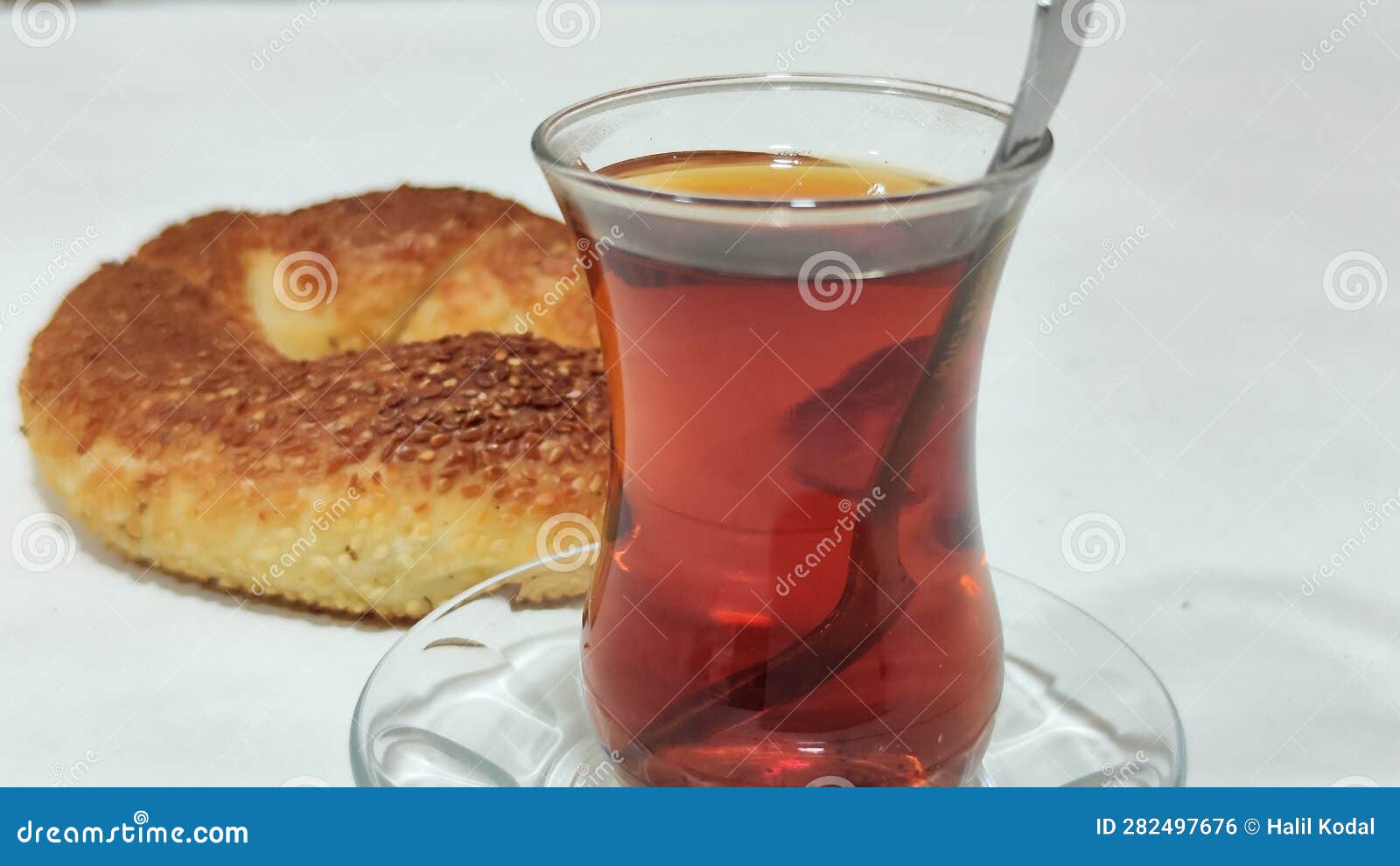 Presentation of Black Tea in a Glass. Turkish Simit.Turkish Tea Image ...