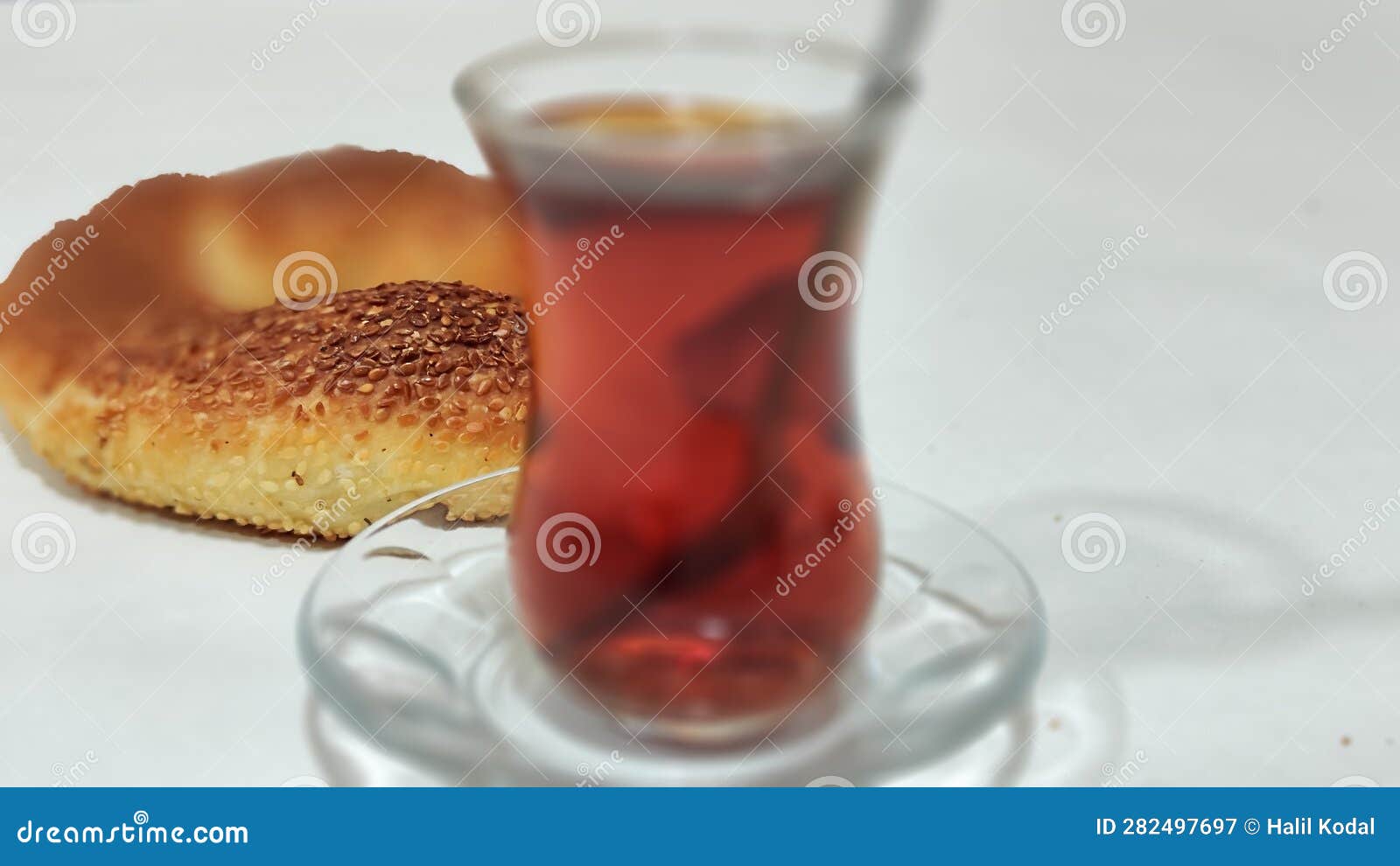 Presentation of Black Tea in a Glass. Turkish Simit.Turkish Tea Image ...
