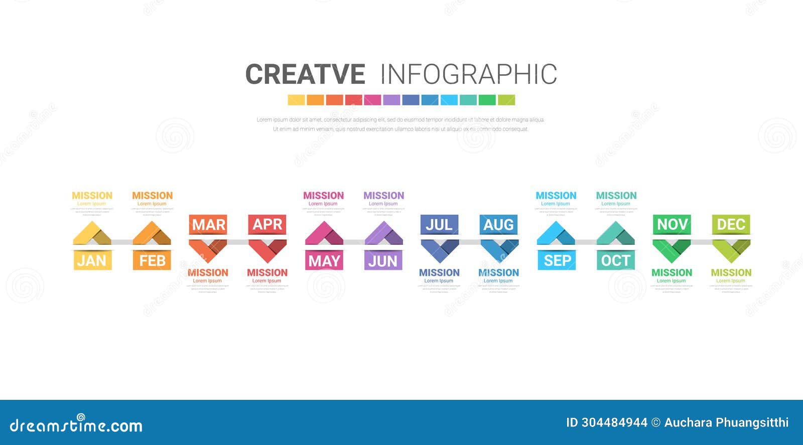 Presentation Business Infographic Template, Timeline for 12 Months, 1 ...
