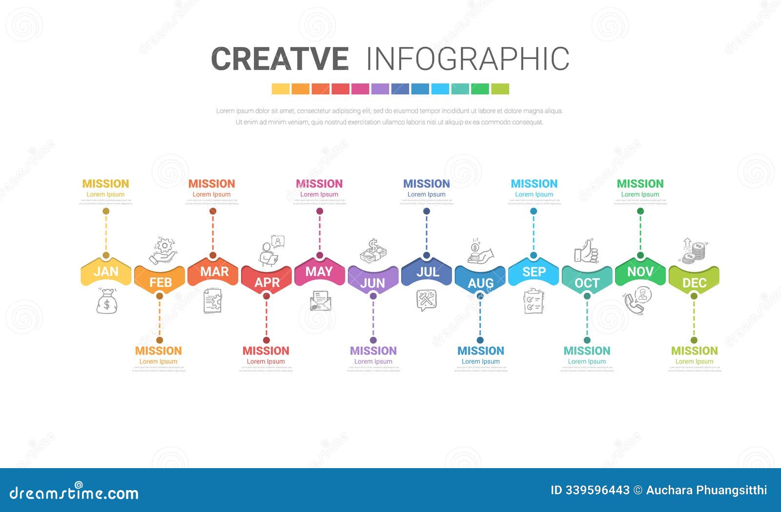 Presentation Business Infographic Template, Timeline for 12 Months, 1 ...