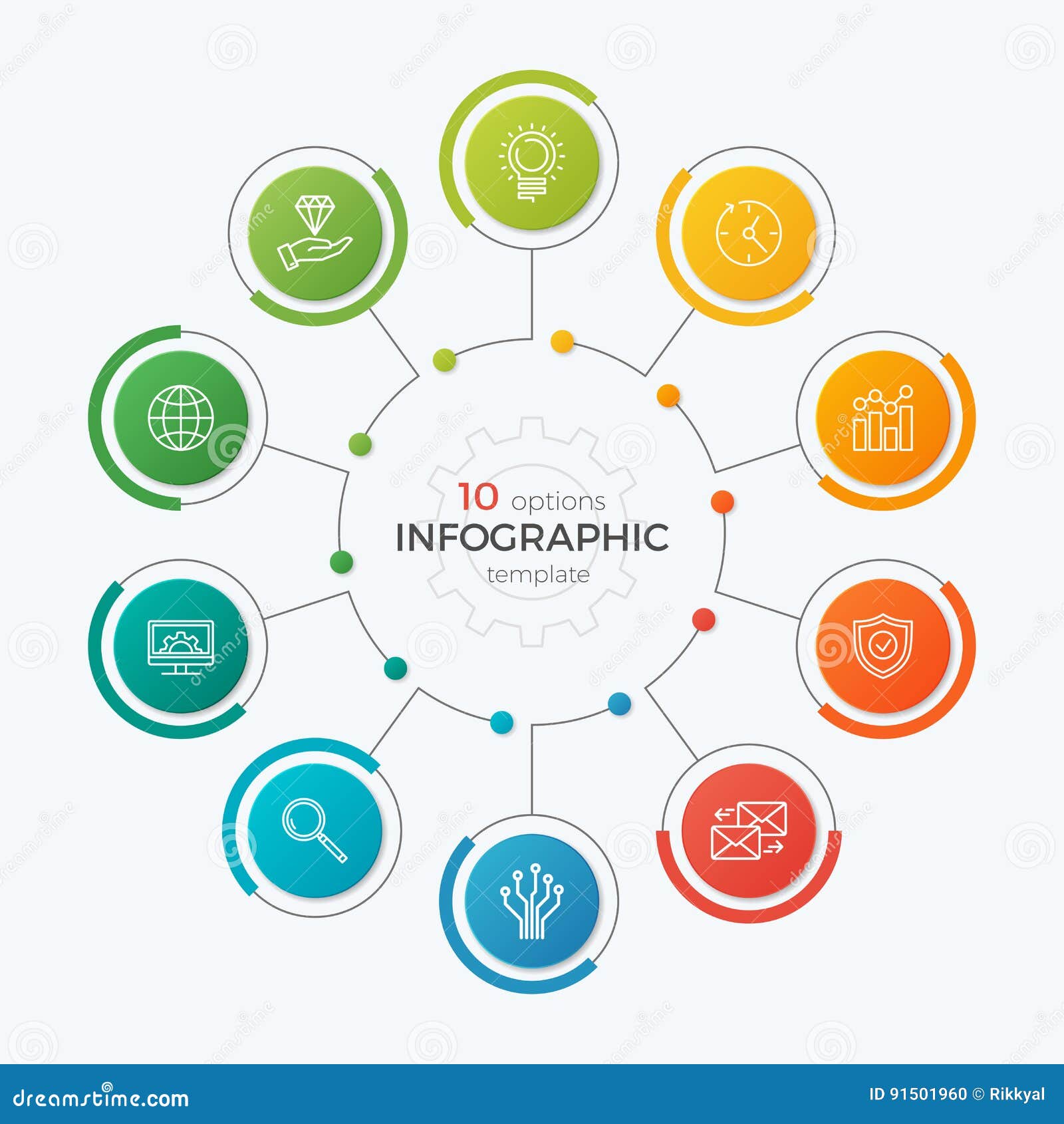 Presentation Circle Chart Template With 10 Options. Editable Chart ...