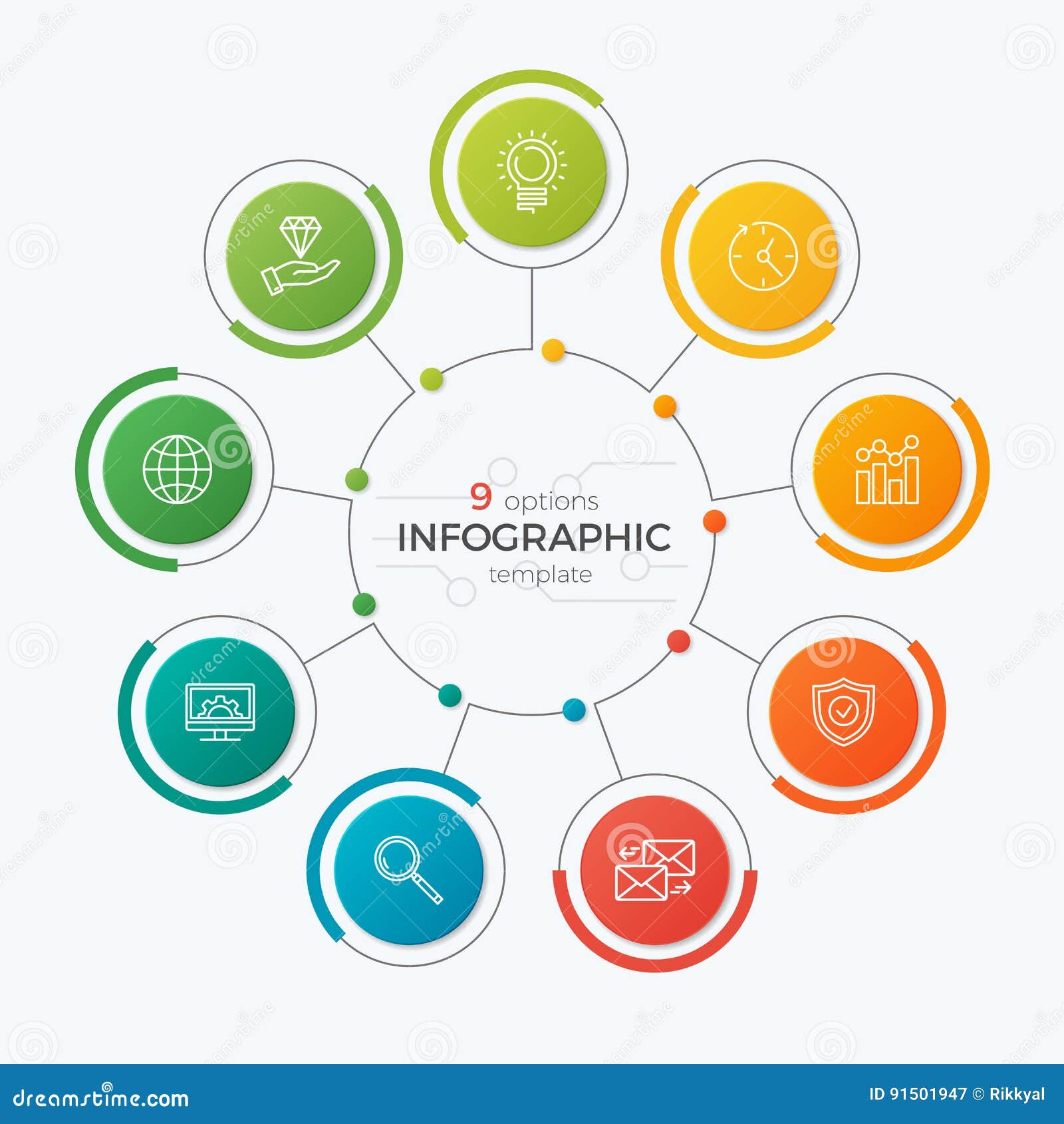 Presentation Circle Chart Template with 9 Options. Editable Char Stock ...