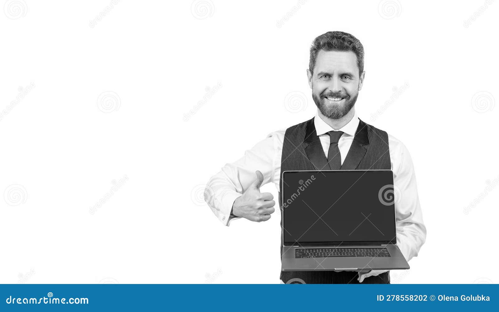 Presentation on Computer. Office Manager Ready for Video Conference ...