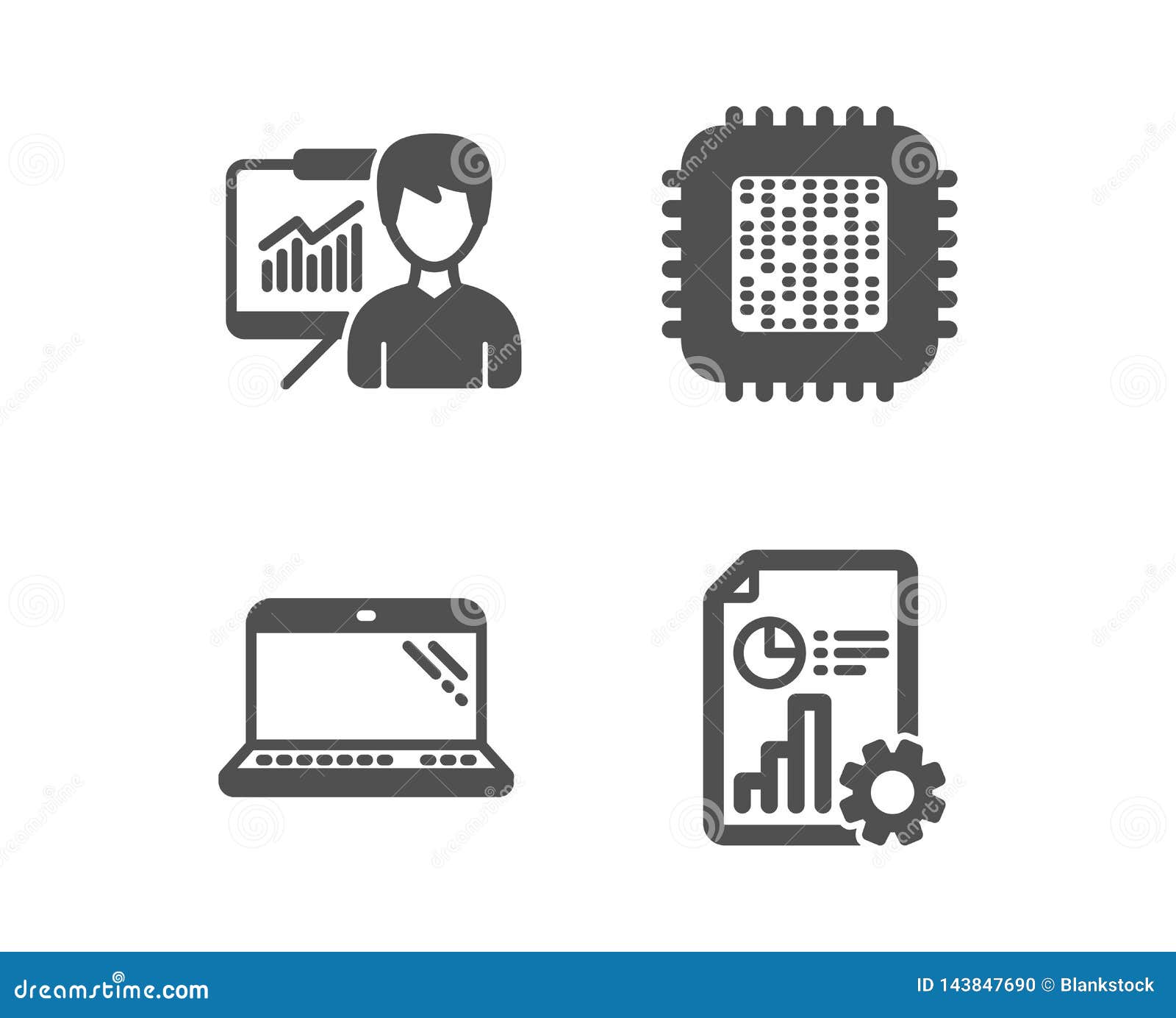 Presentation, Cpu Processor and Laptop Icons. Report Sign. Education ...
