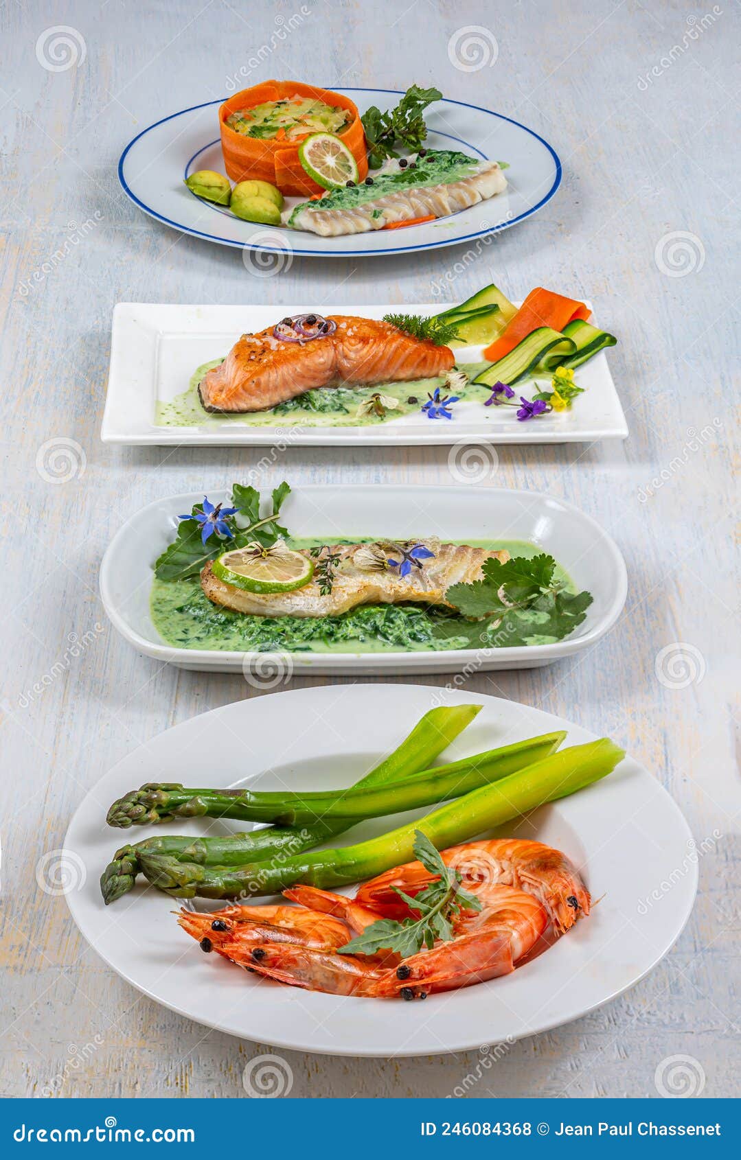 Presentation of Fish Plates.on White Stock Photo - Image of spices ...