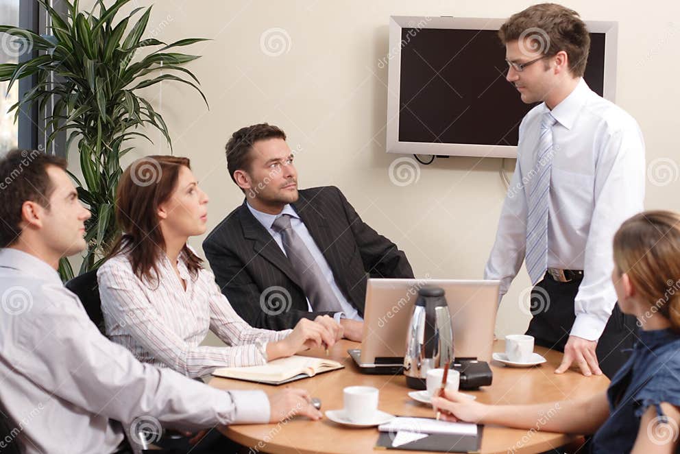 Presentation, five people stock photo. Image of boss, caucasian - 5891412