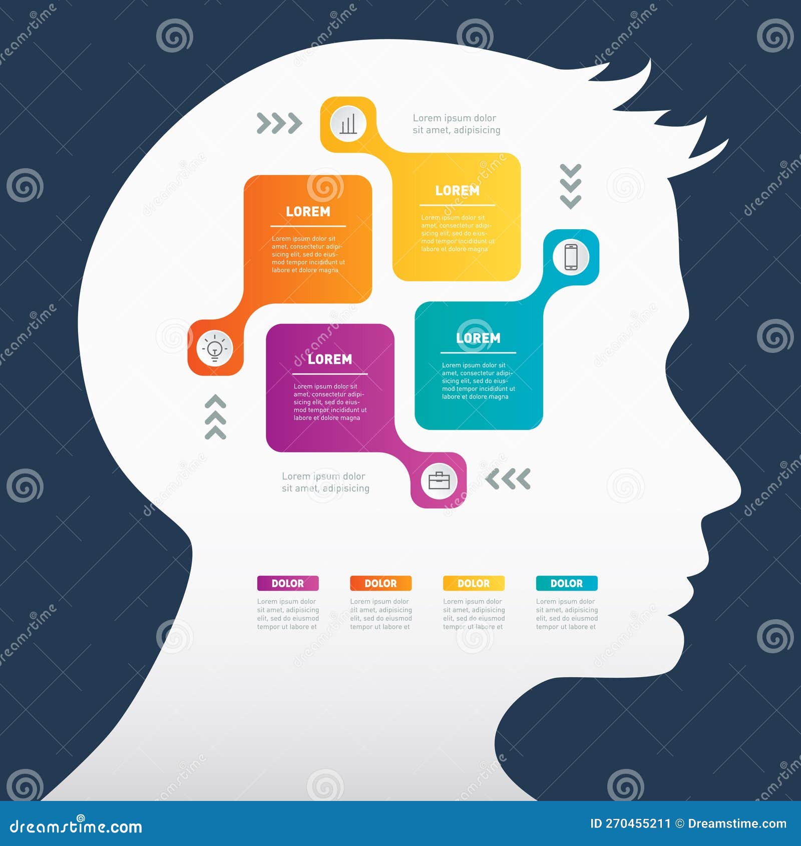 Presentation with Four Parts. Infographics with Silhouette of a Human ...