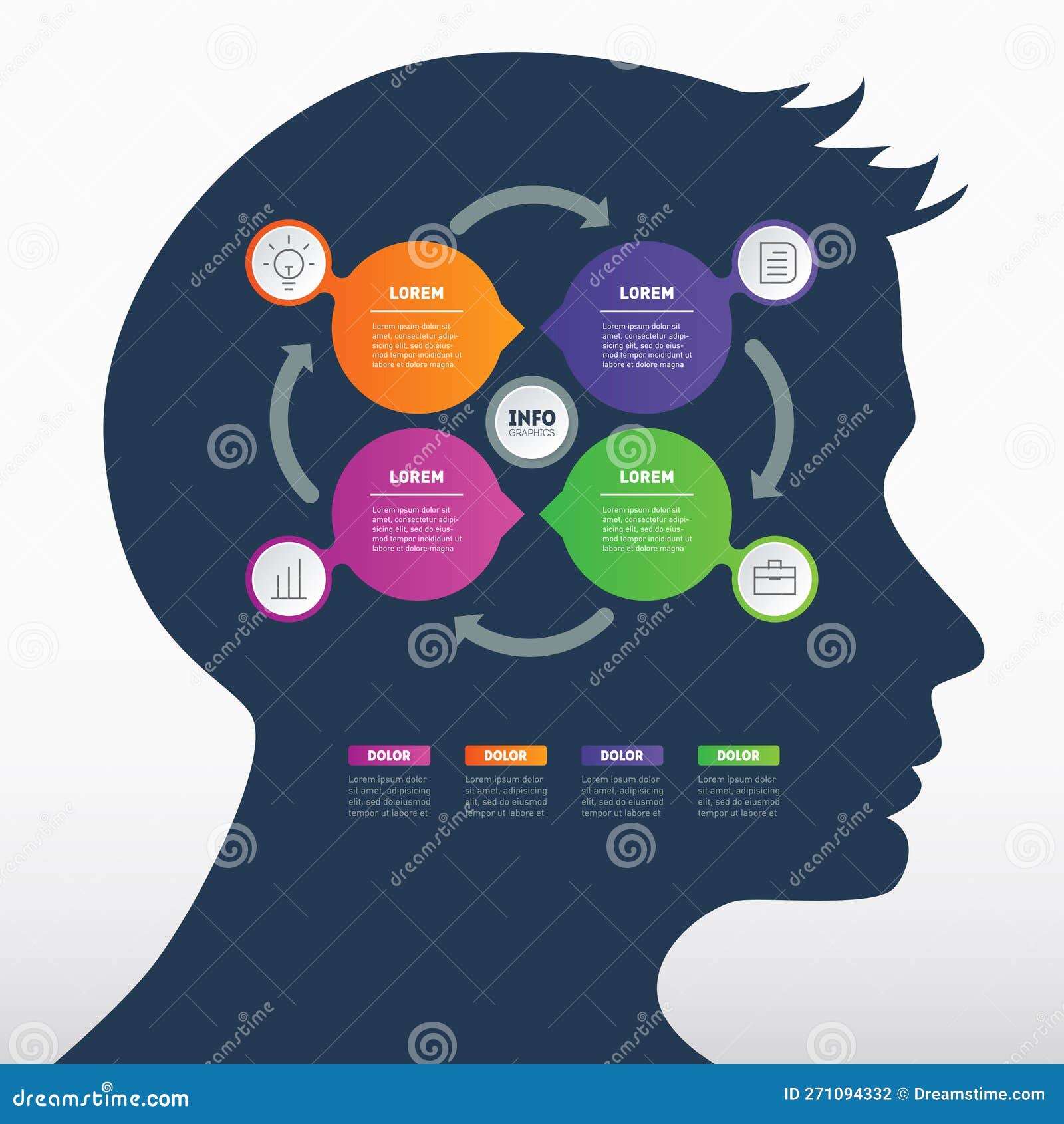Presentation with Four Parts. Infographics with Silhouette of a Human ...