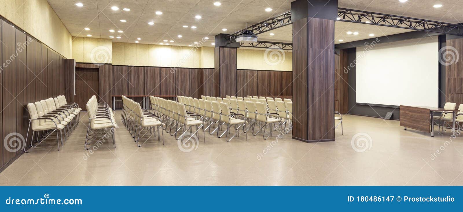 Presentation Hall with Columns. Preparations Room for Conference Stock ...