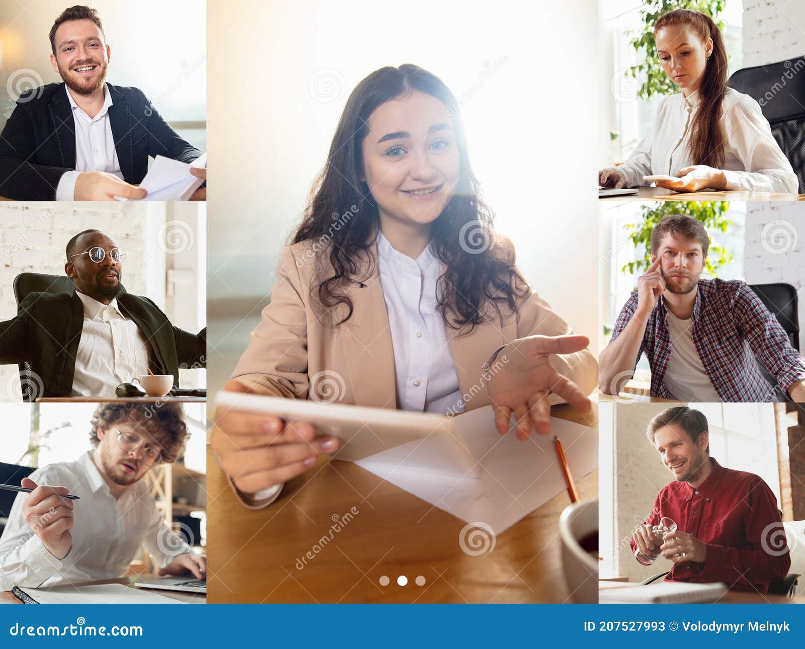 Headshot Screen Application View Of Diverse Employees Have Work Web ...