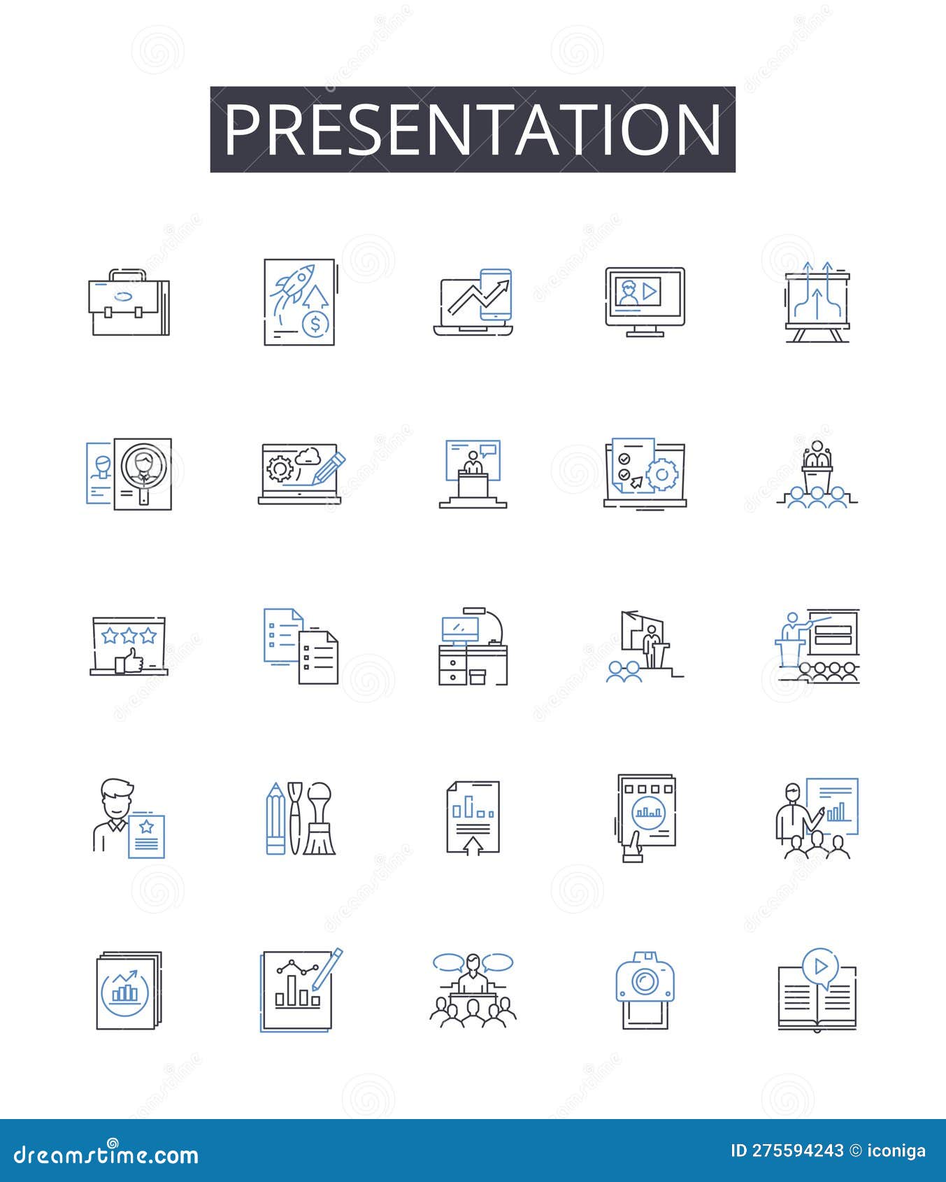 Presentation Line Icons Collection. Performance, Demonstration, Show ...