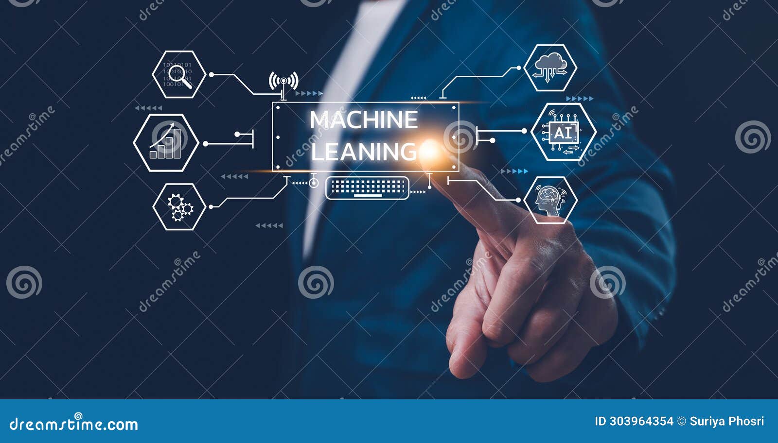 Presentation about Machine Learning Technology with Scientist Touching ...