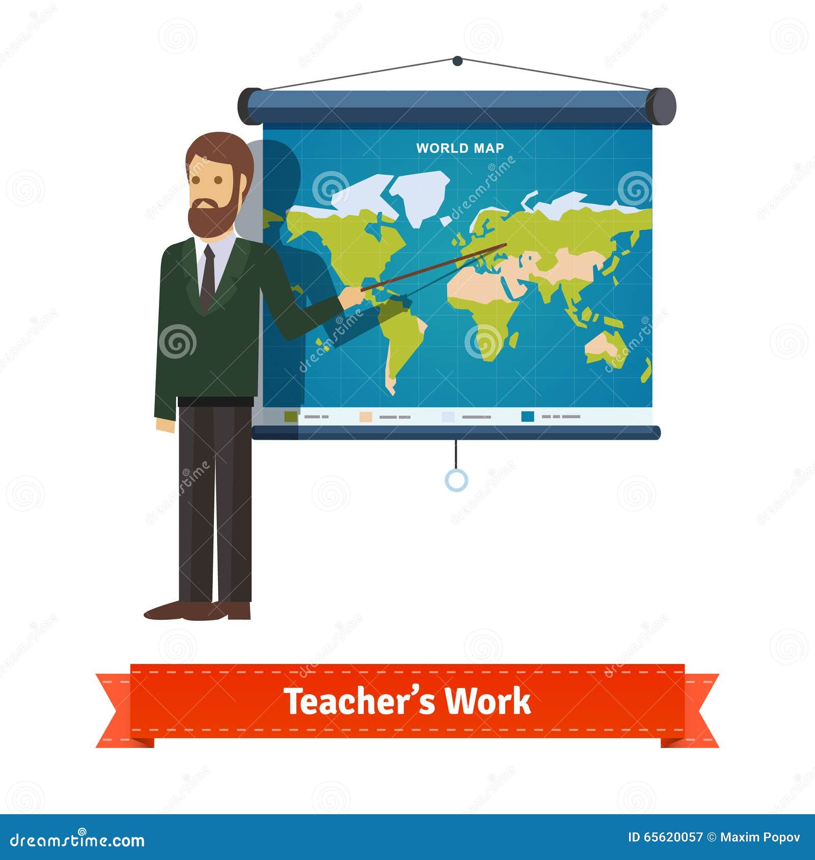Bearded Man Geography School Teacher Or Educator Holding Globe Vector ...