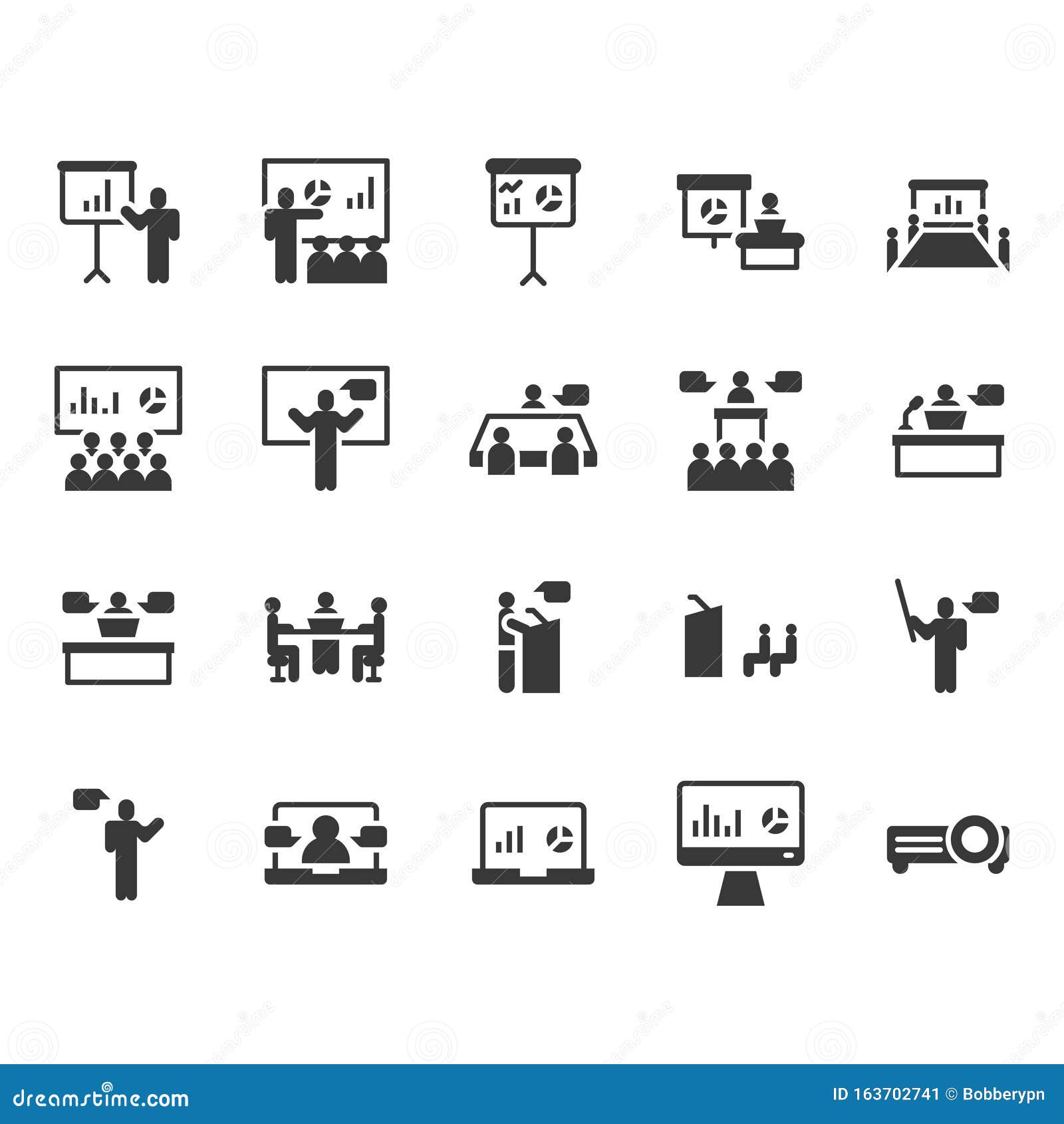 Presentation and Meeting Related Icon and Symbol Set Stock Vector ...