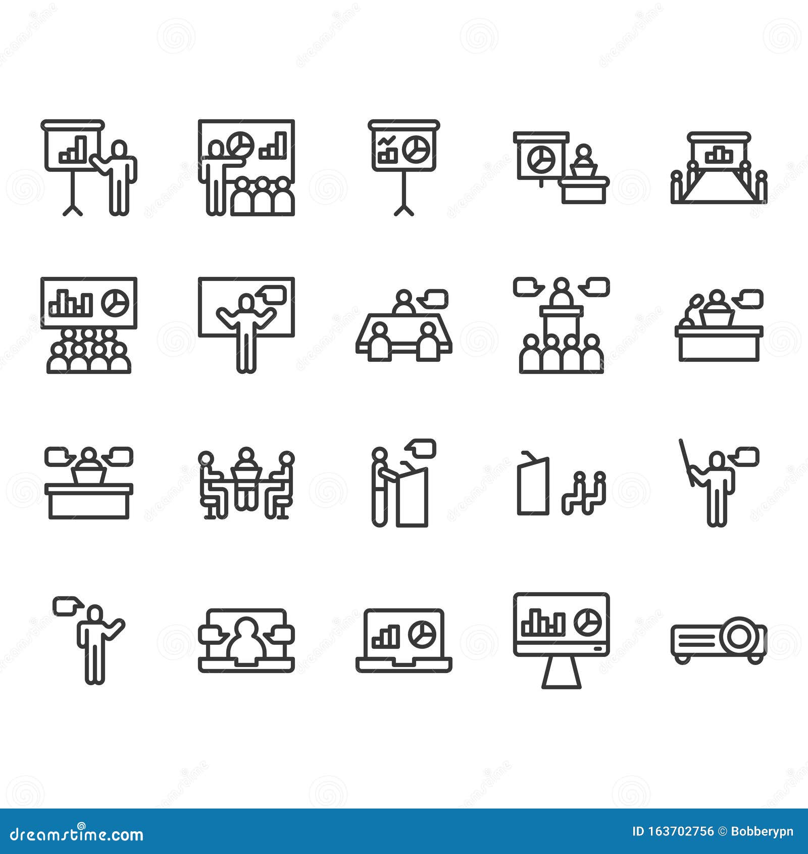Presentation and Meeting Related Icon and Symbol Set Stock Vector ...