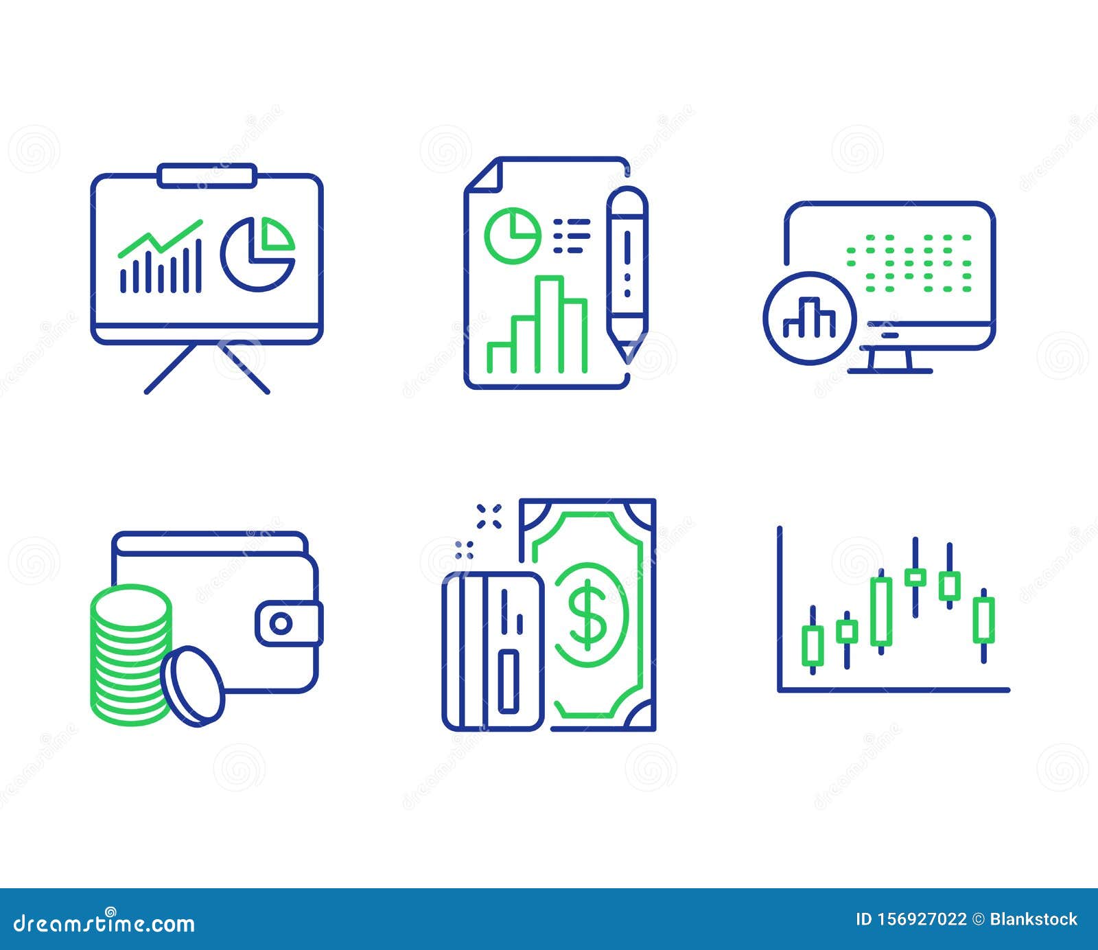 Presentation, Payment and Report Statistics Icons Set. Vector Stock ...