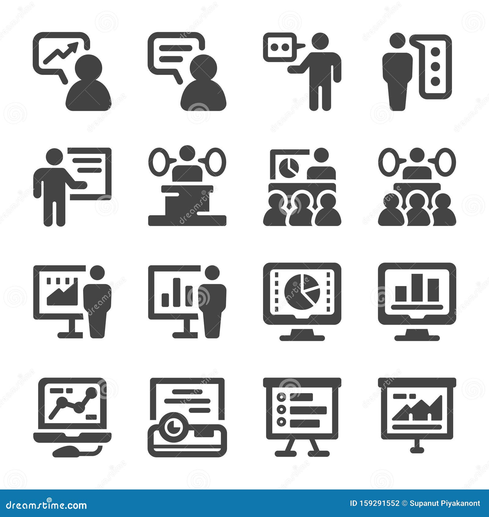 Presentation icon set stock vector. Illustration of board - 159291552