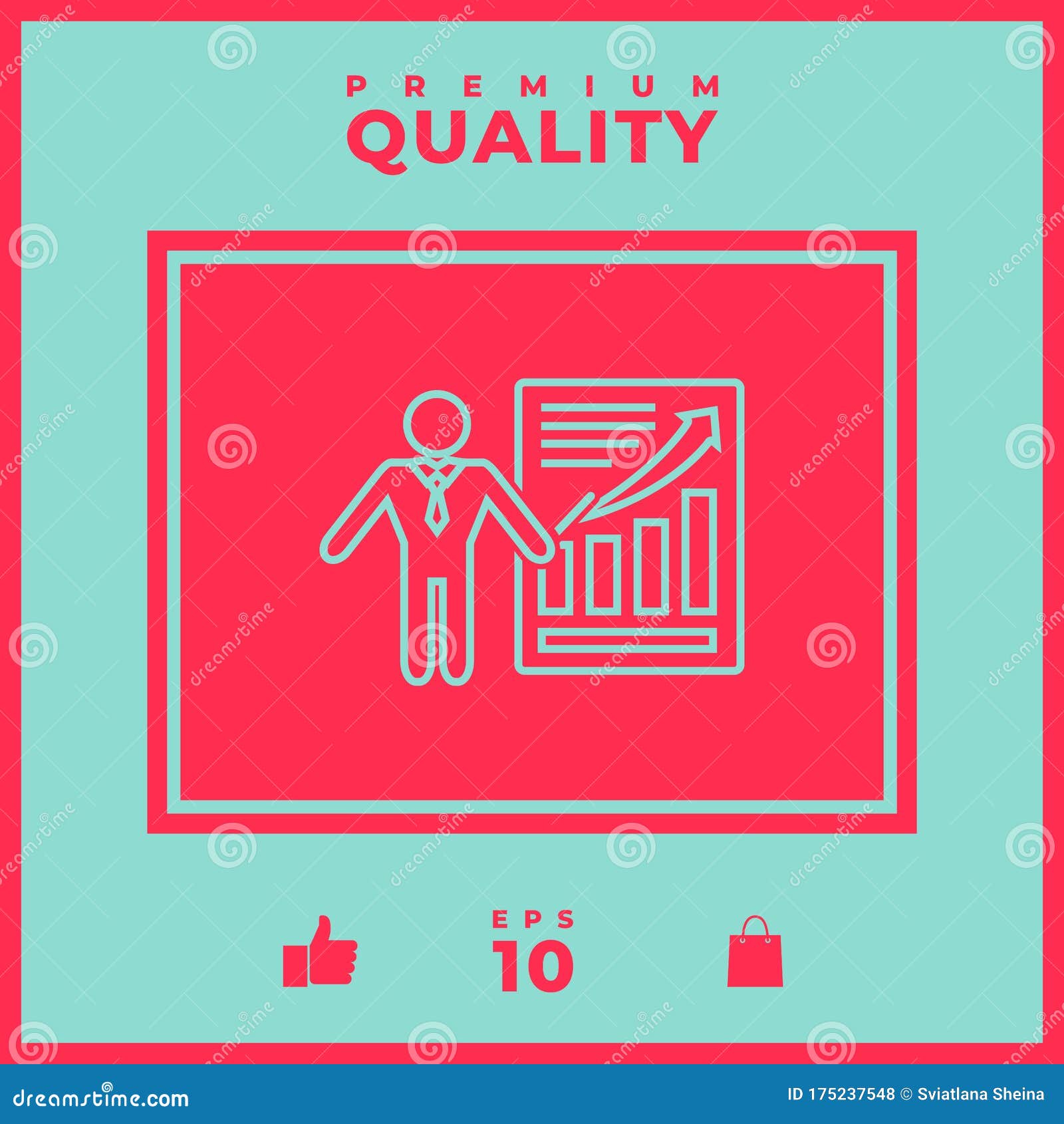 Presentation Sign Icon. Man Standing with Pointer Near the Infographic ...