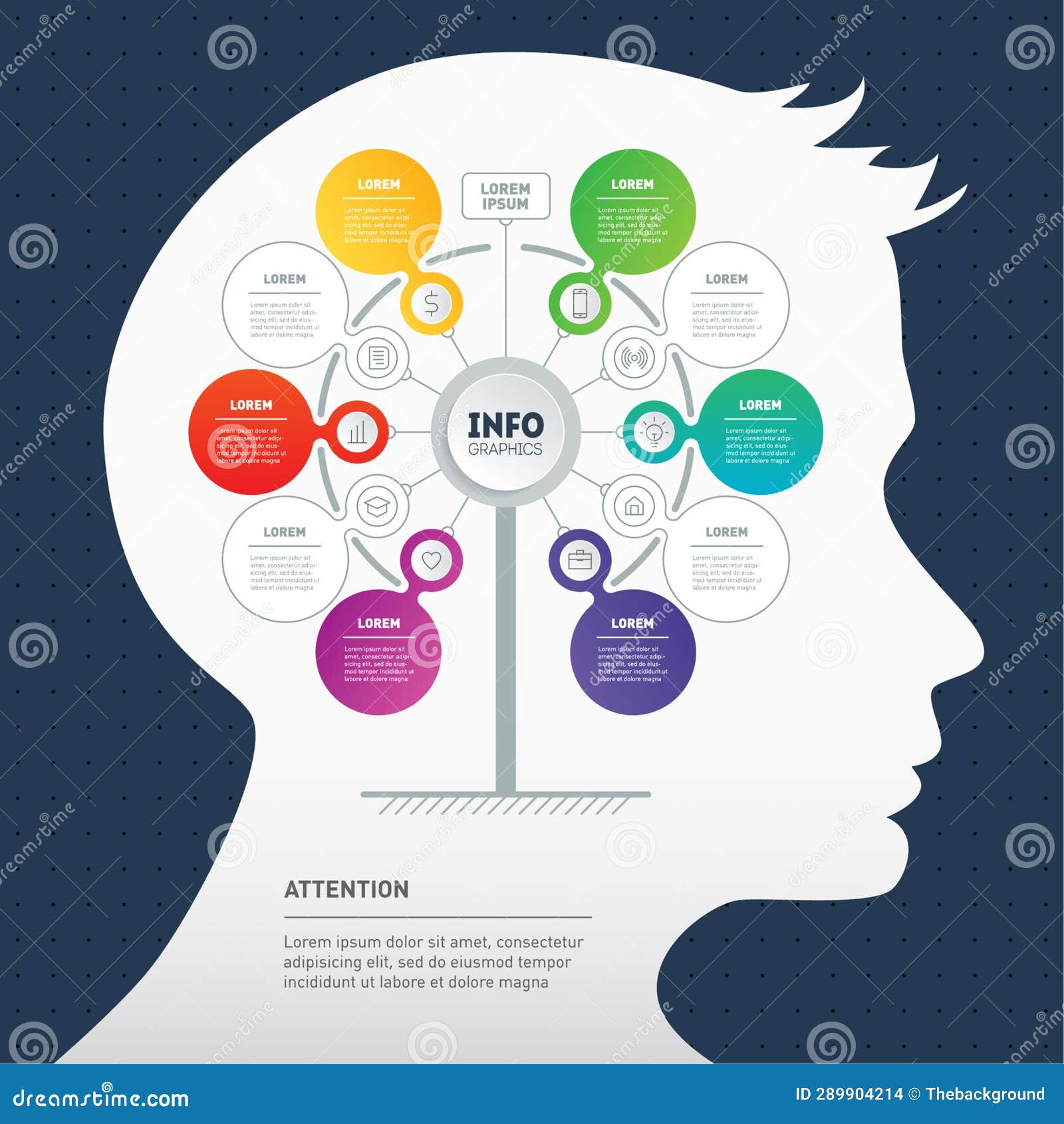 Presentation with Six or Ten Parts. Infographics with Silhouette of a ...