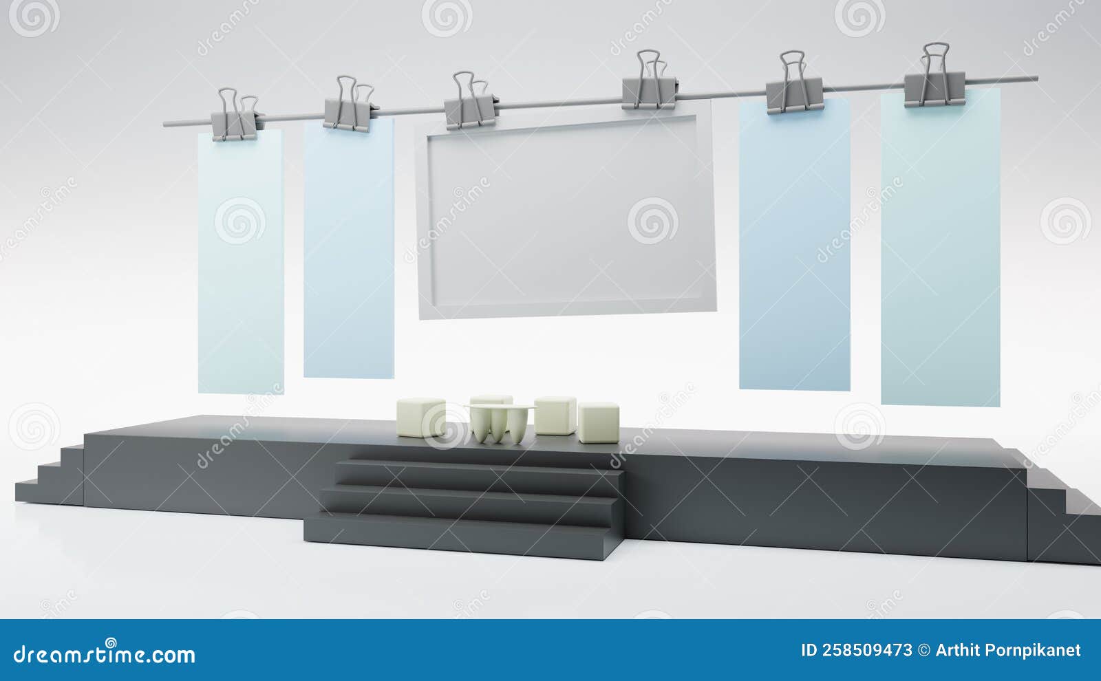 Presentation Stage Talk Show Backdrop with Table Sofa on Pastel ...