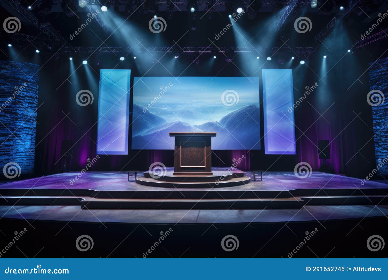 Presentation Stage with a Wide Screen and a Podium Stock Image - Image ...