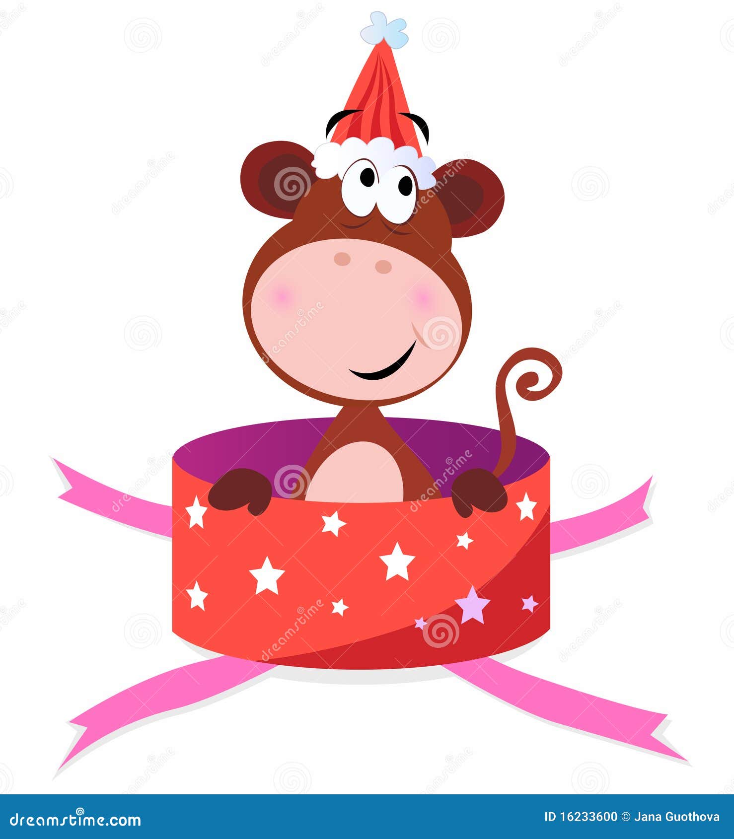 Presente De Natal: Macaco Na Caixa Vermelha Ilustração do Vetor ...