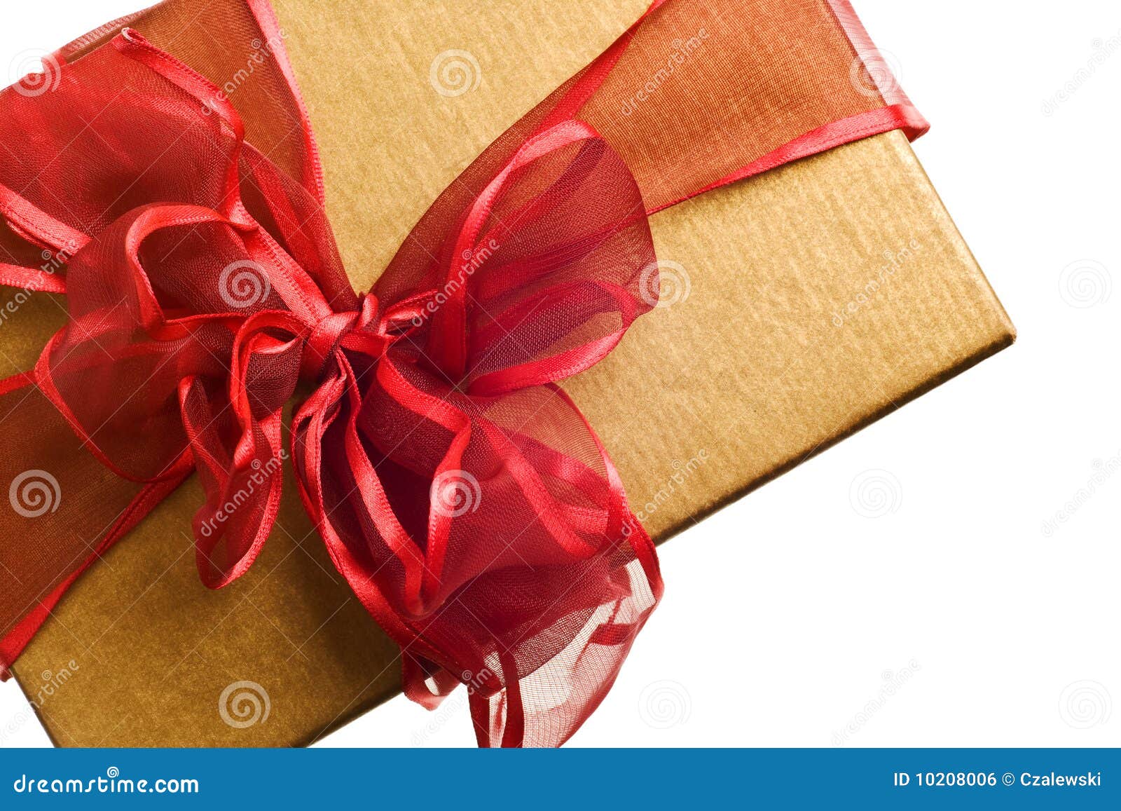 Presente Do Ouro Com a Curva Vermelha Isolada Foto de Stock - Imagem de ...