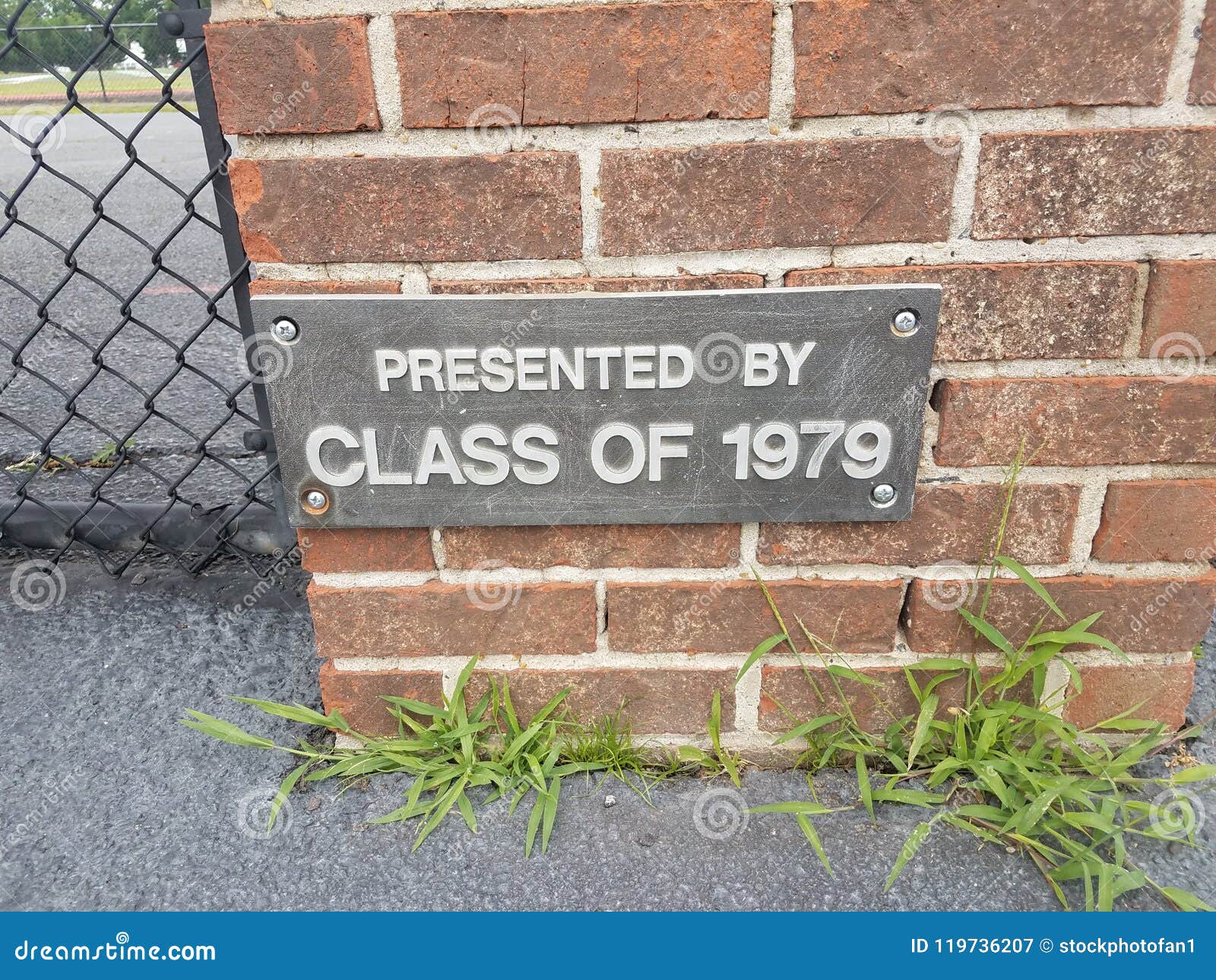 Presented by Class of 1979 Sign on Brick Wall Stock Image - Image of ...