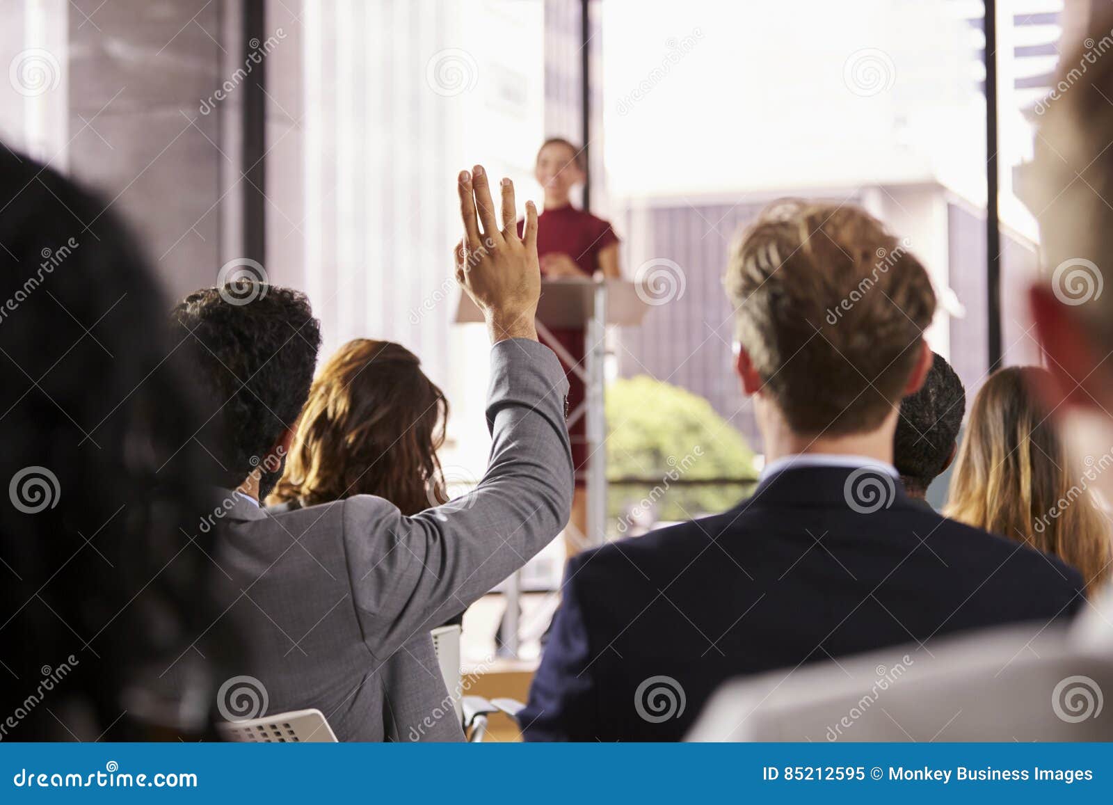 Presenter at Business Seminar Takes a Question from Audience Stock ...