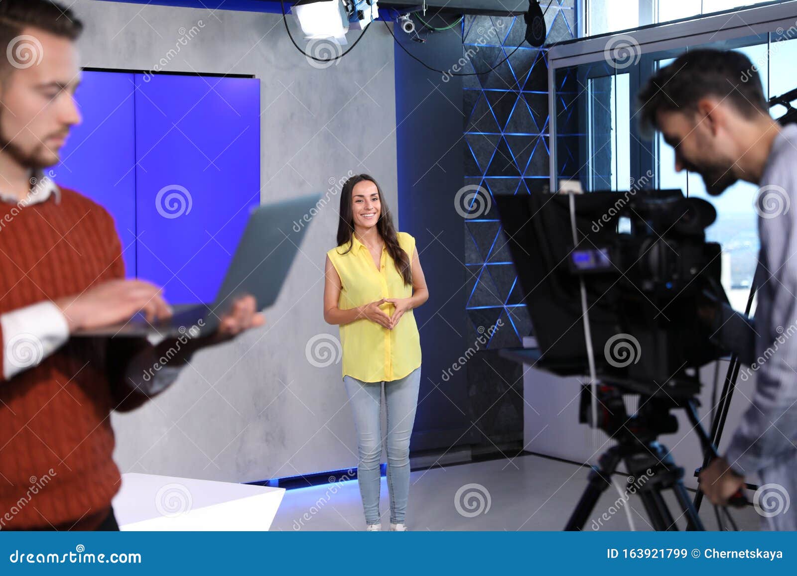 Presenter, Director and Video Camera Operator Working. News ...