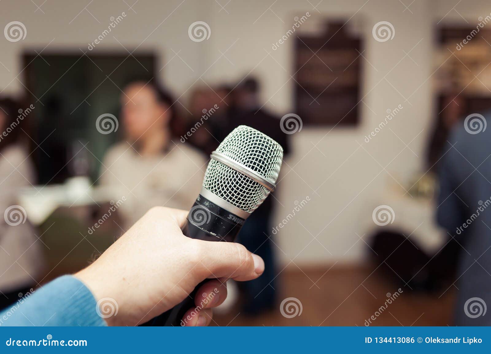 Presenter On Stage With Microphone. Wedding MC. Toastmaster. Stock ...