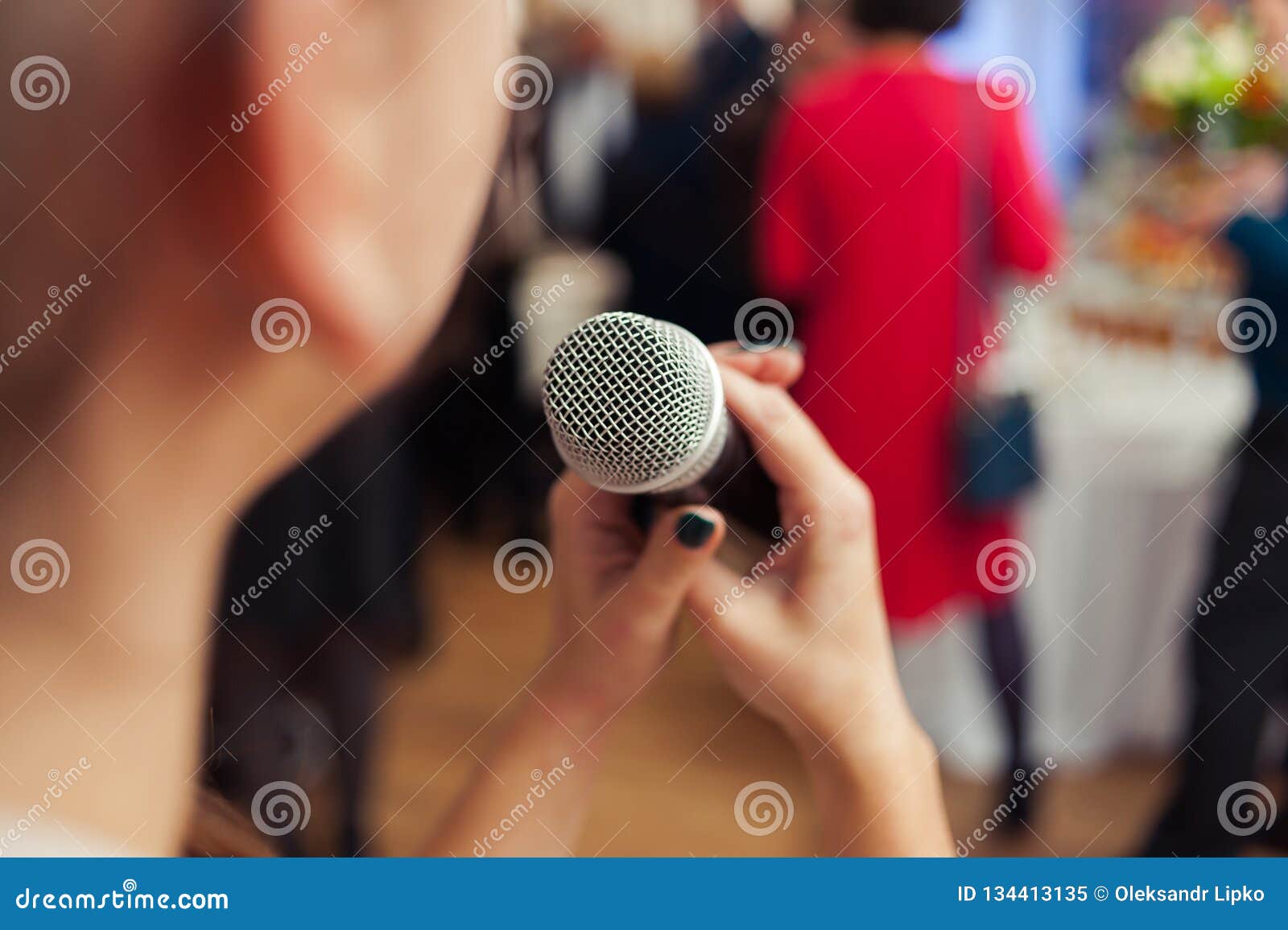 Presenter on Stage with Microphone. Wedding MC. Toastmaster Stock Image ...