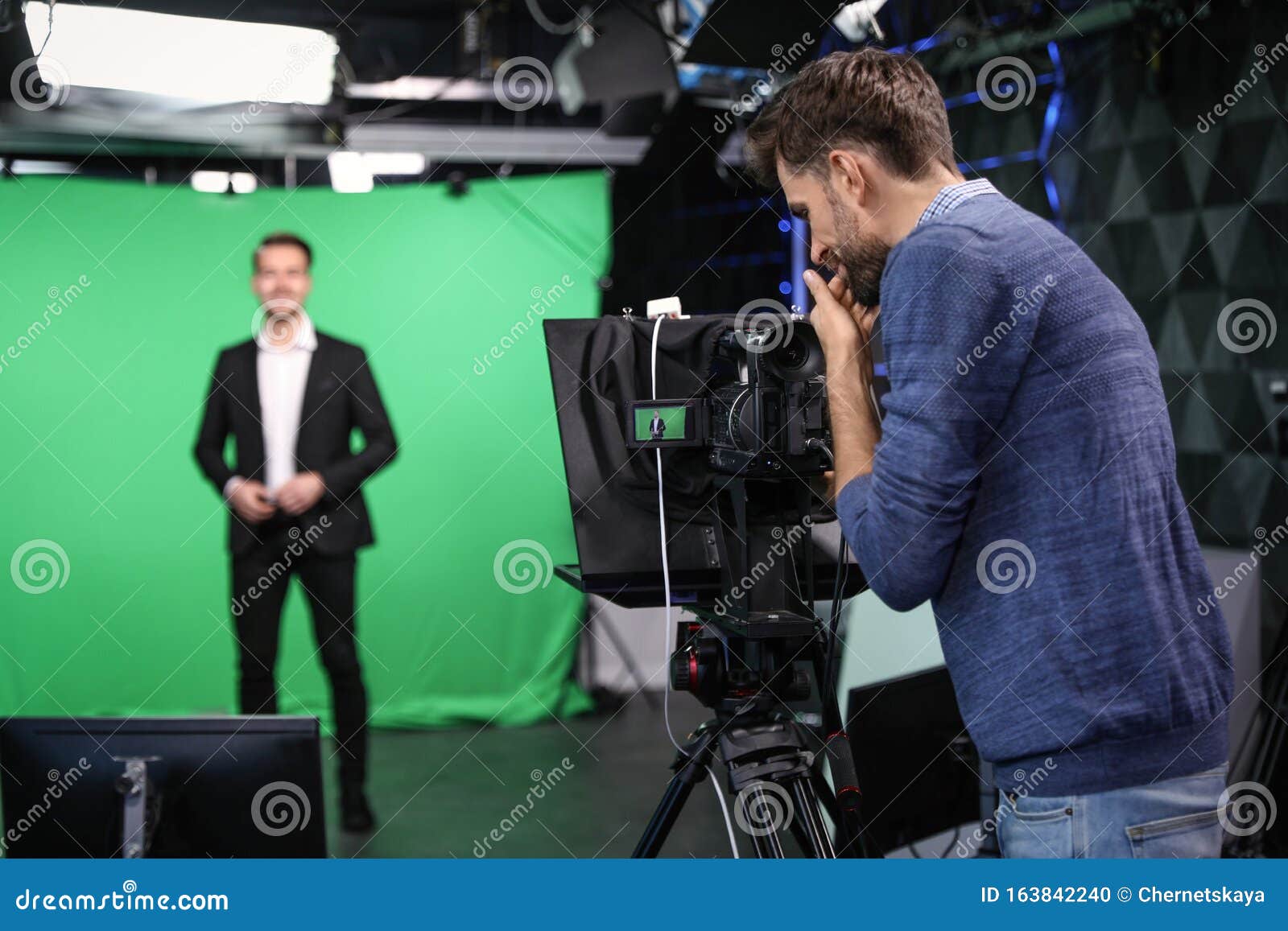 Presenter and Video Camera Operator Working. News Broadcasting Stock ...