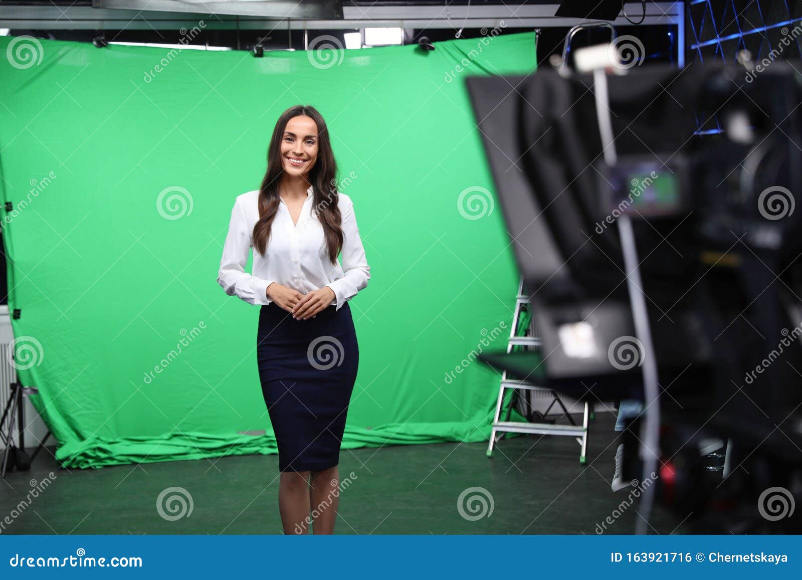 Presenter and Video Camera Operator Working. News Broadcasting Stock ...