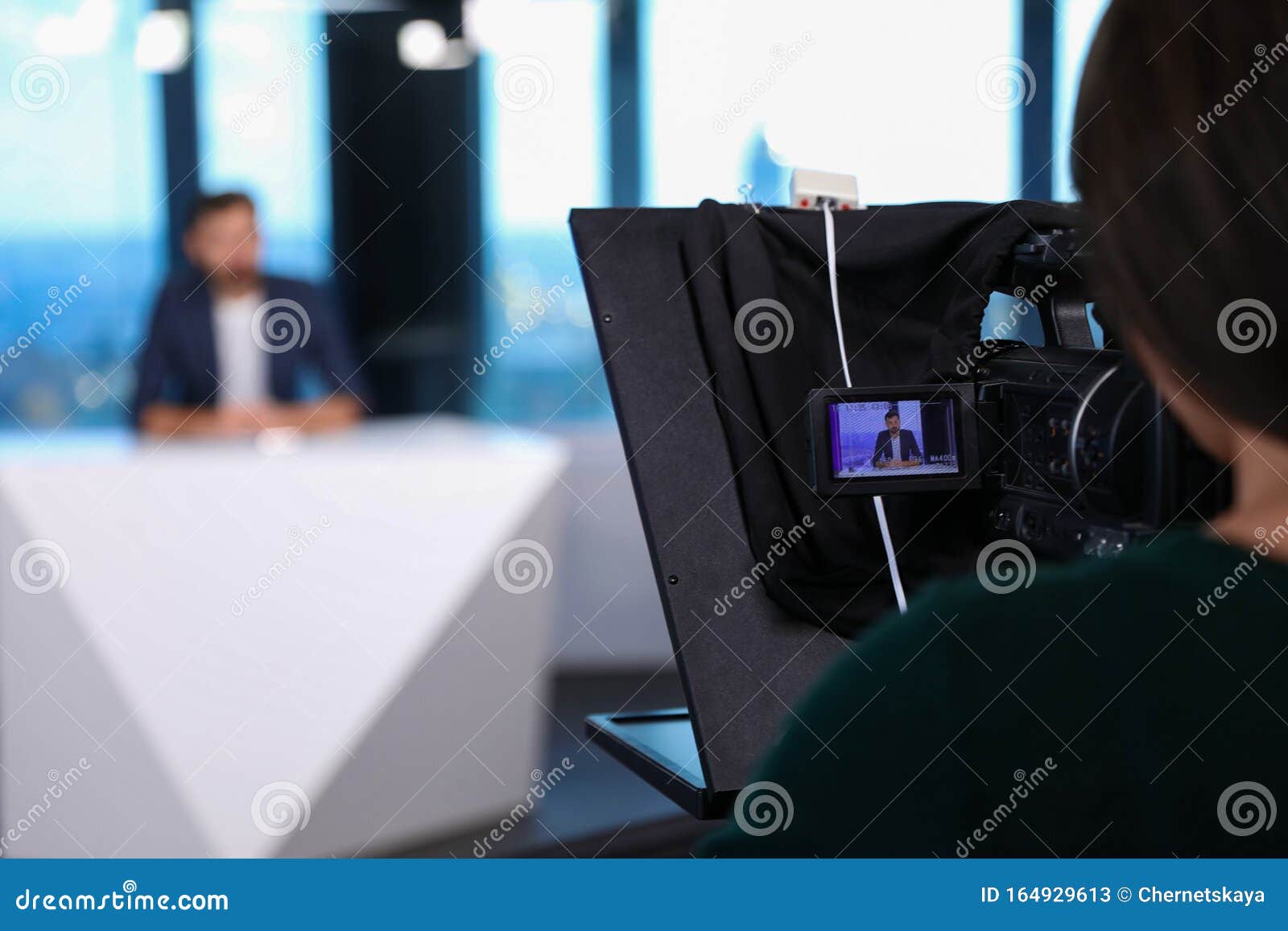 Presenter and Video Camera Operator Working. News Broadcasting Stock ...