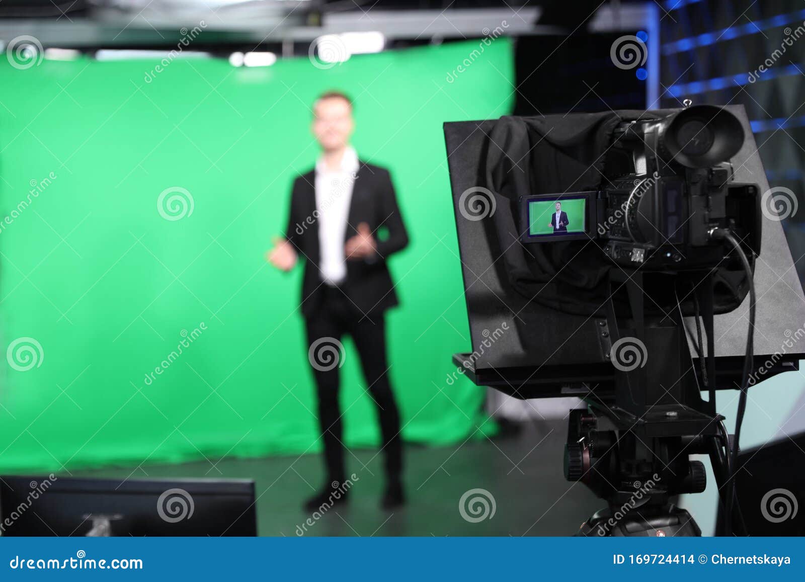 Presenter Working in Studio, Focus Stock Photo - Image of green, film ...