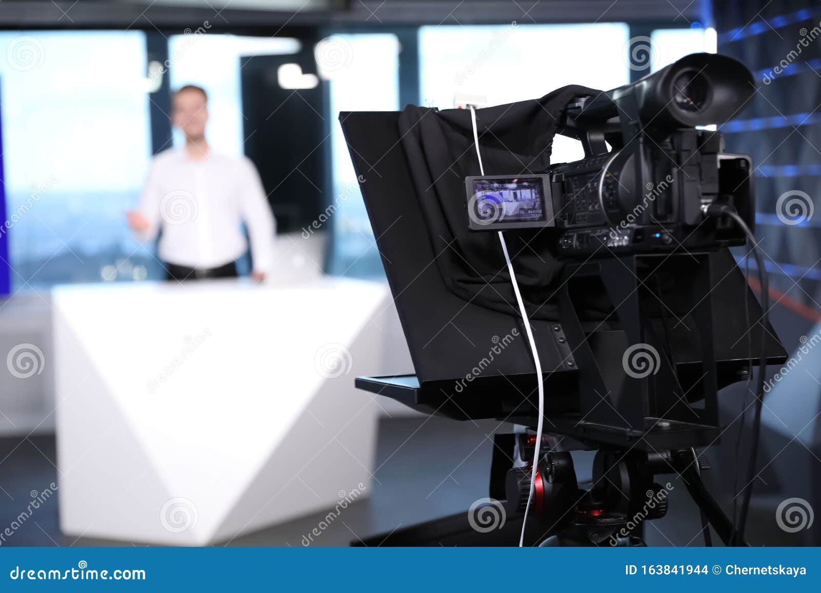 Presenter Working, Focus on Video Camera Stock Photo - Image of news ...