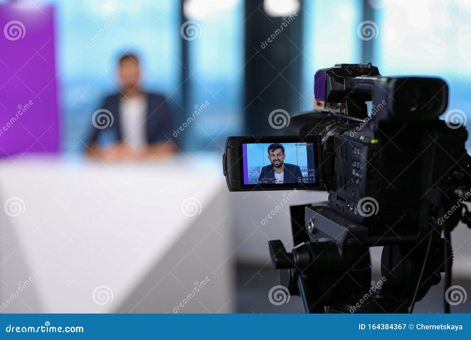 Presenter Working in Studio, Focus on Camera Stock Image - Image of ...