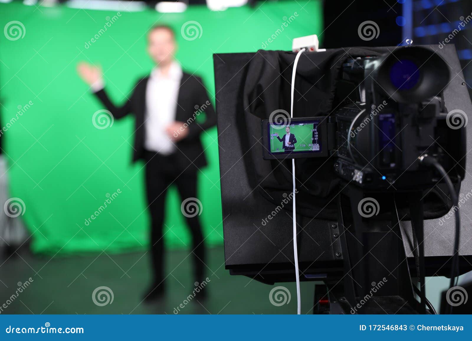 Presenter Working in Studio, Focus on Video Camera Stock Image - Image ...