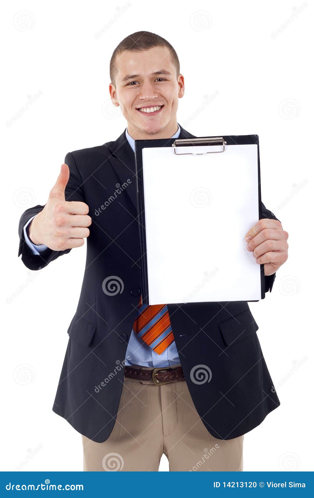 Presenting a clipboard stock photo. Image of businessman - 14213120