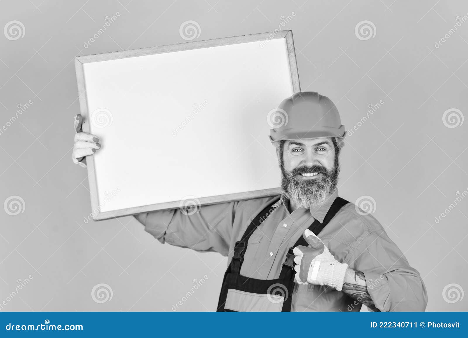 Presenting Flip-chart at Meeting. Male Construction Worker. Copy Space ...